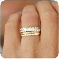 PAVOI 14K Yellow Gold Plated Rings Cubic Zirconia Love Ring | 3mm Stackable Rings for Women ...