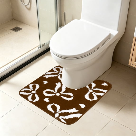 Bawilom Flocked Bow U-Shaped Toilet Rug Set Soft Absorbent Quickly Dry ...