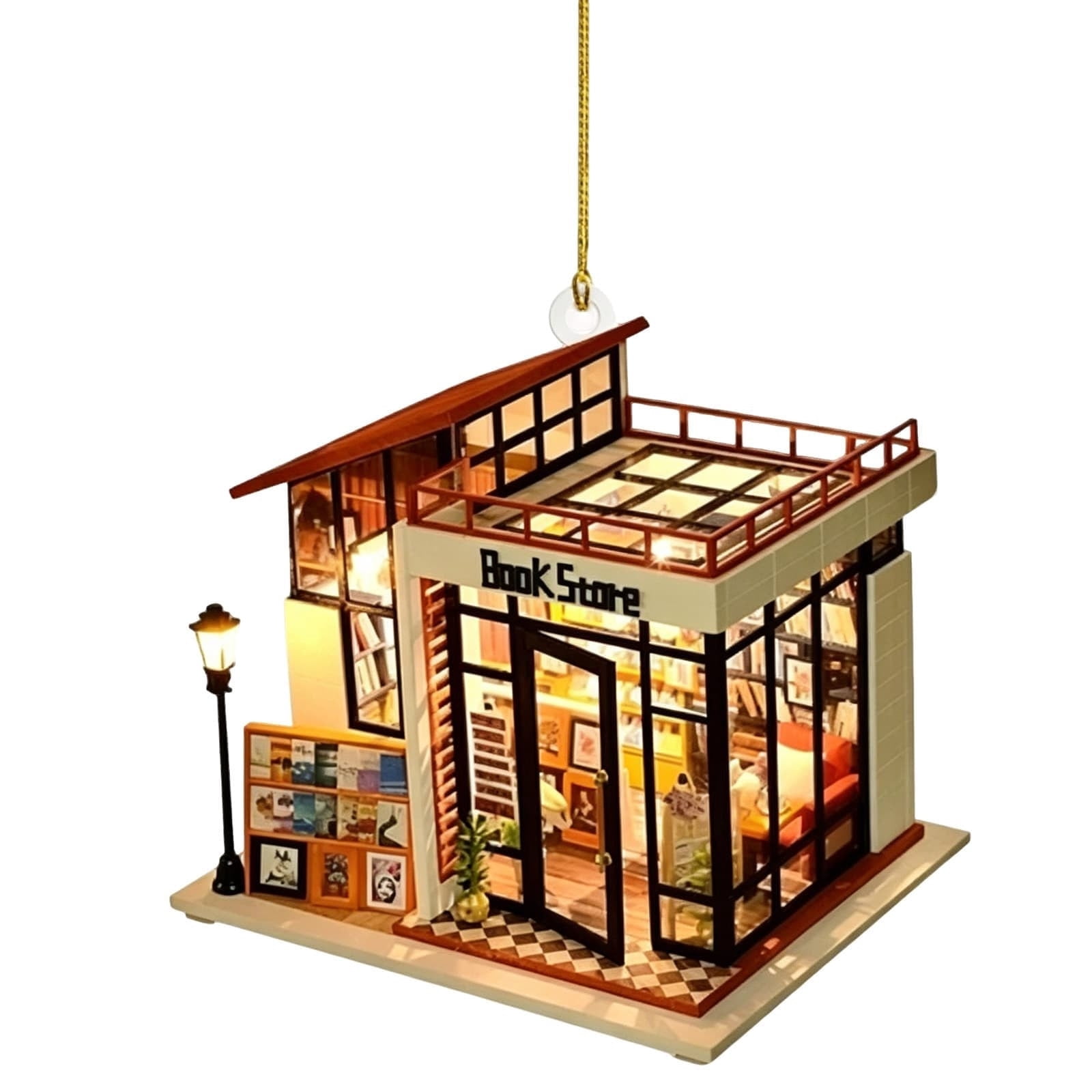 Bawilom Mini Bookstore Themed Plastic Ornaments Bookshop Hanging ...
