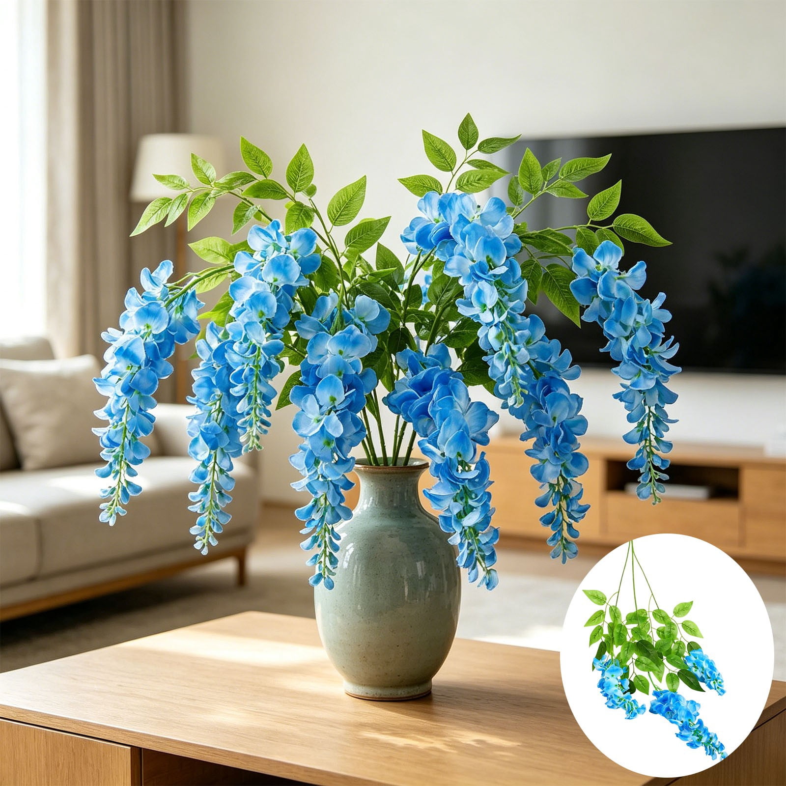 Bawilom Singles Artificial Wisteria Branch -border Potted Tree Green ...