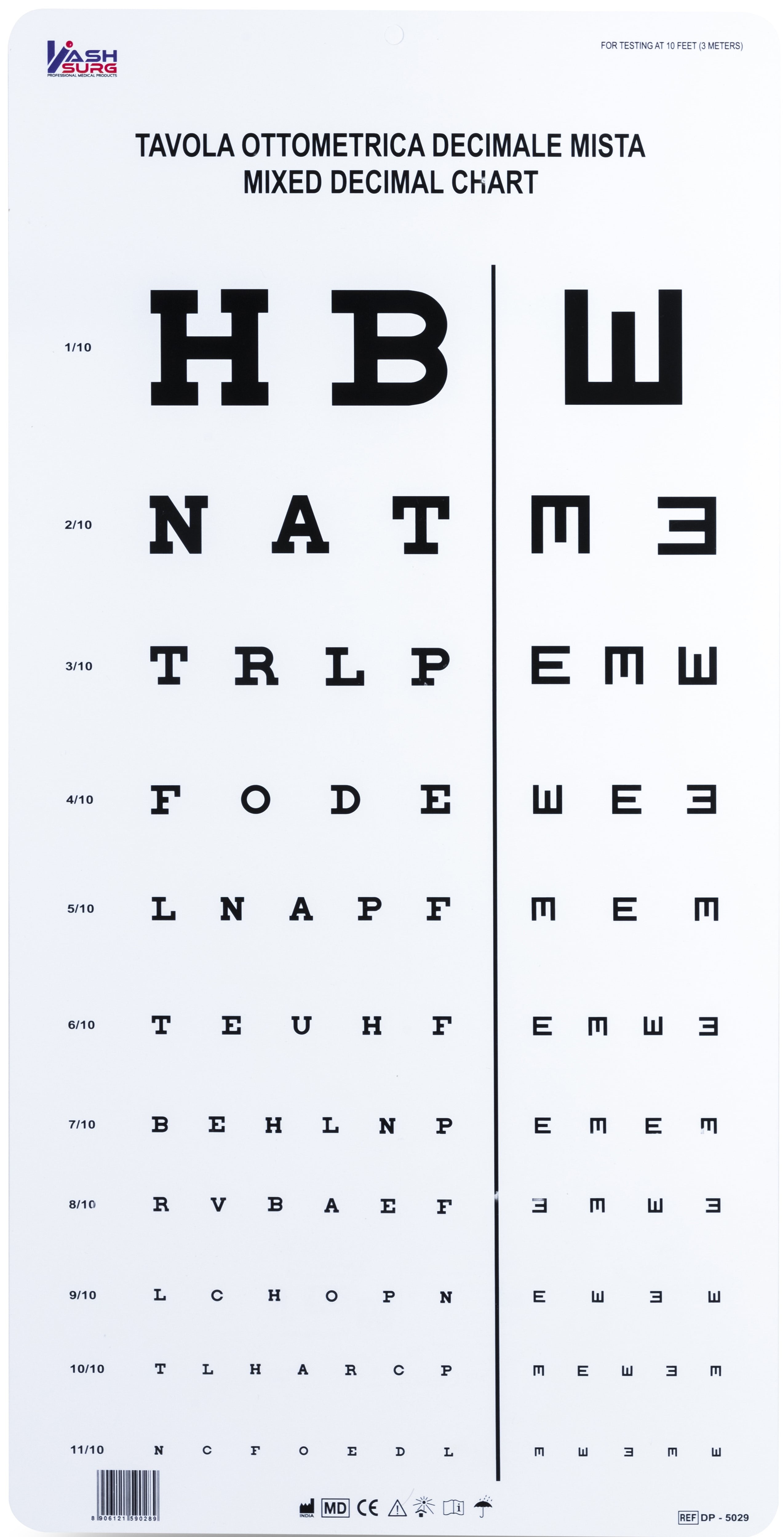 Bawsh Kashsurg MIXED Decimal Eye Chart 3 Meter Size 22 x 11 Inch ...