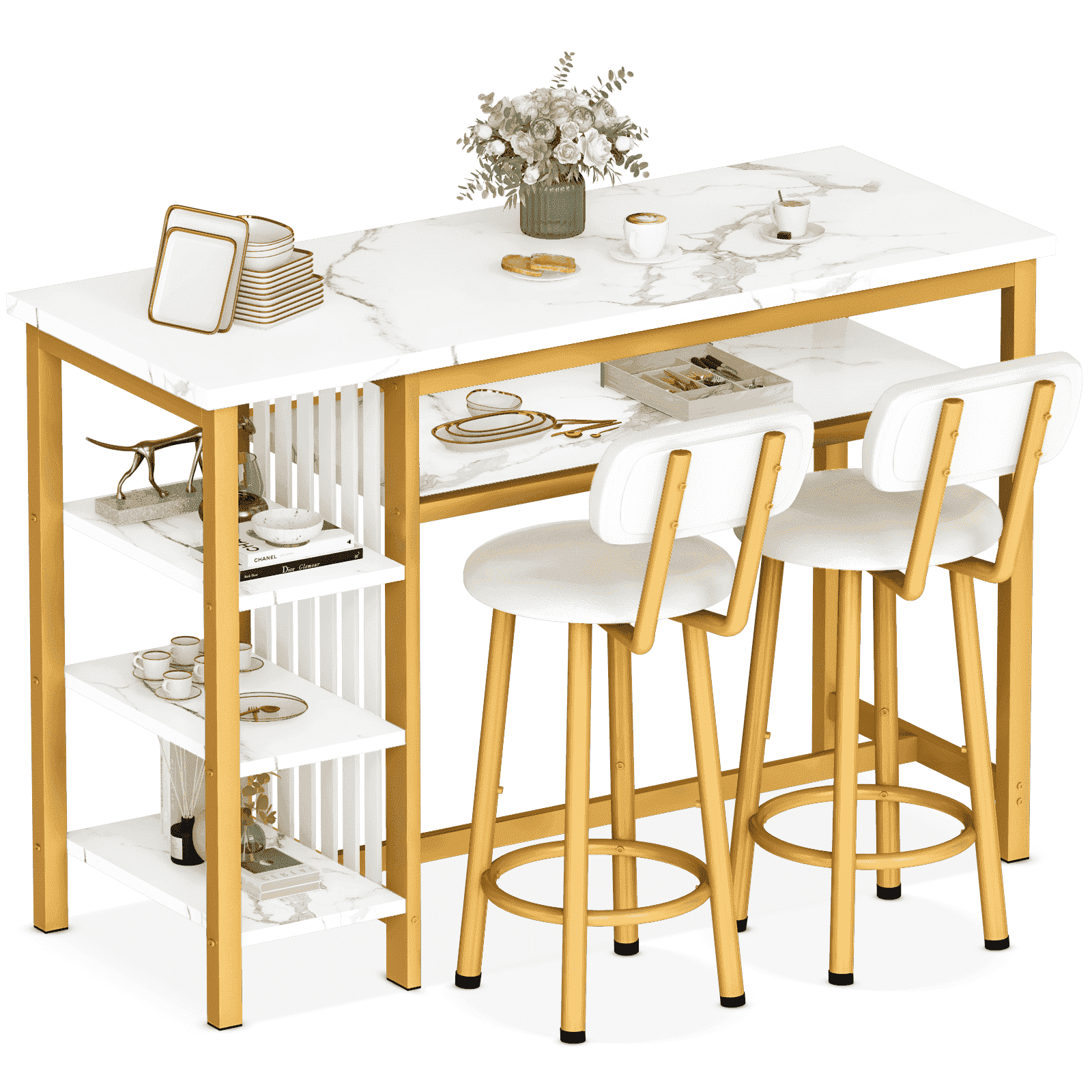 Baxluxe 2 Person Bar Dining Table Set, Bar Table and Chairs Set, Small ...