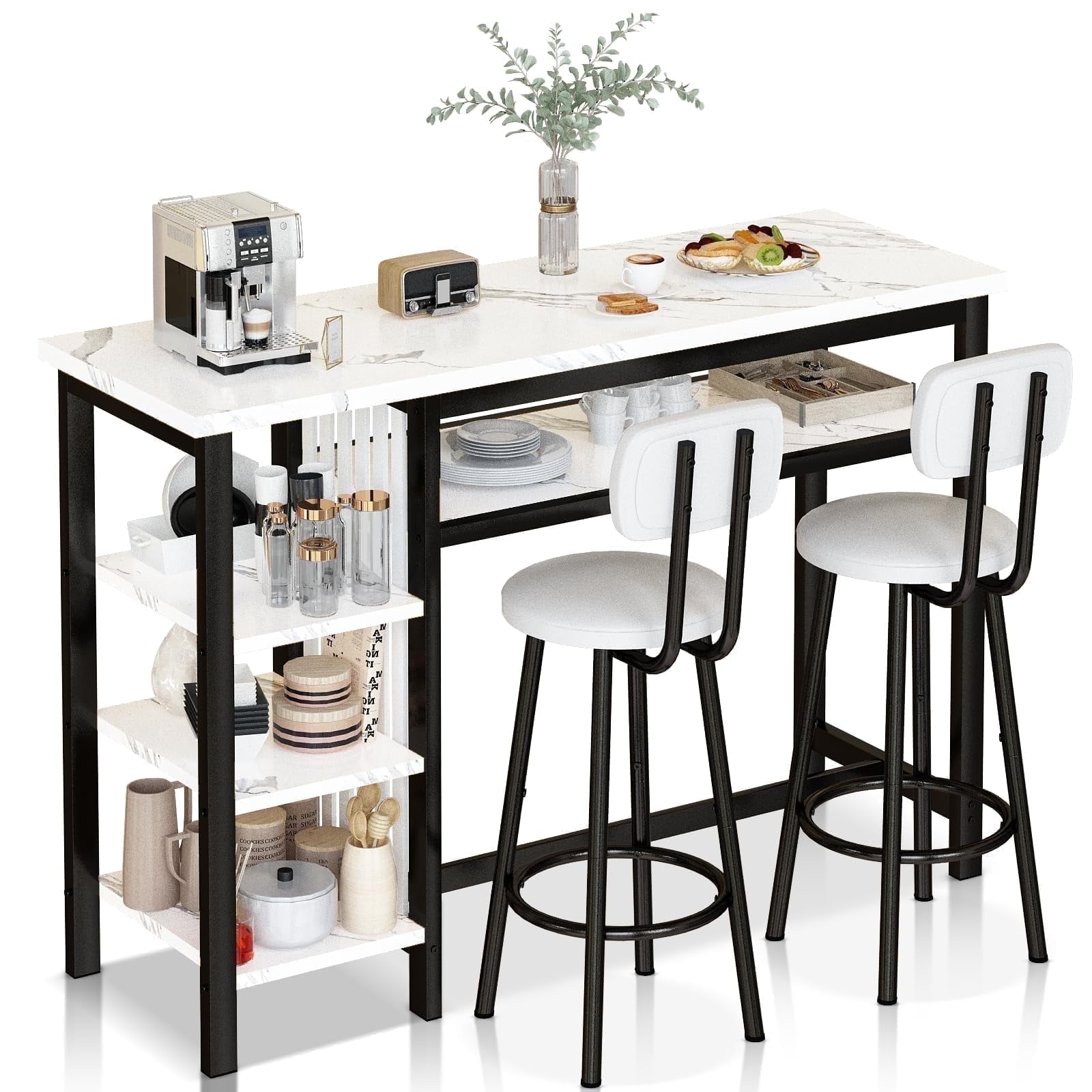 3-Piece Bar Table and Chairs Set, Baxluxe Bar Table and 2 Stools Set ...