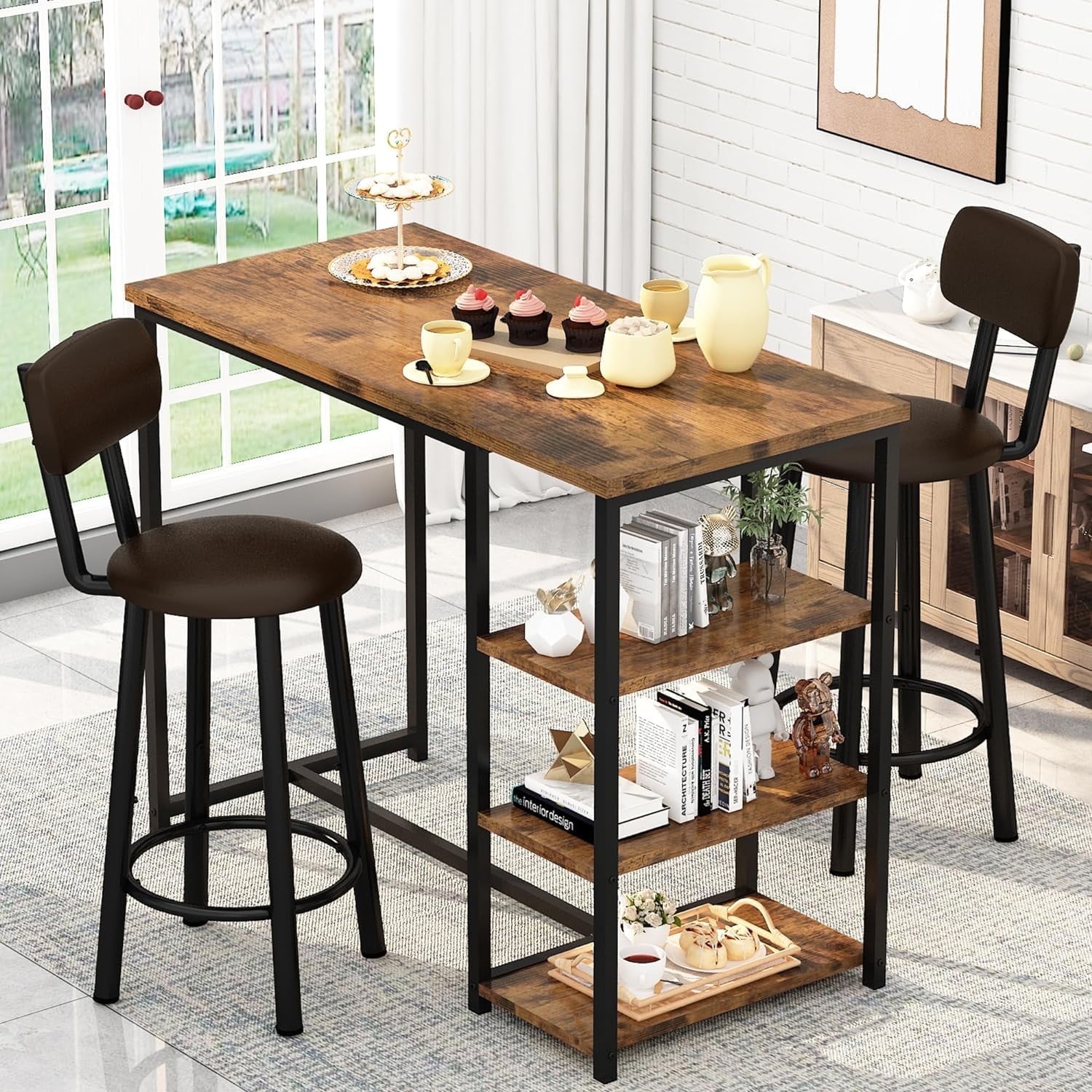 Baxluxe 2-person dining table set, modern bar table set with wine rack ...