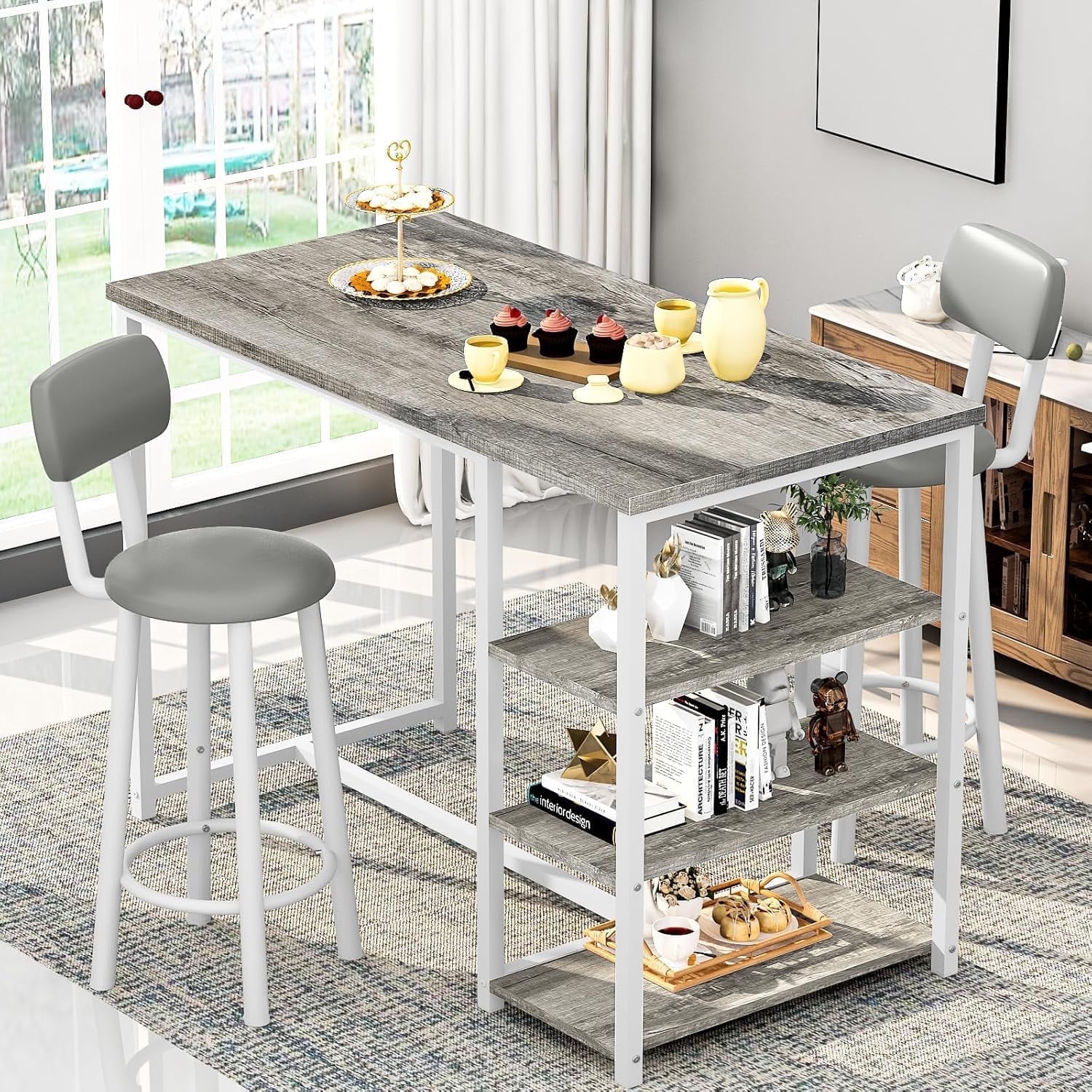 Baxluxe 2-person dining table set, modern bar table set with wine rack ...