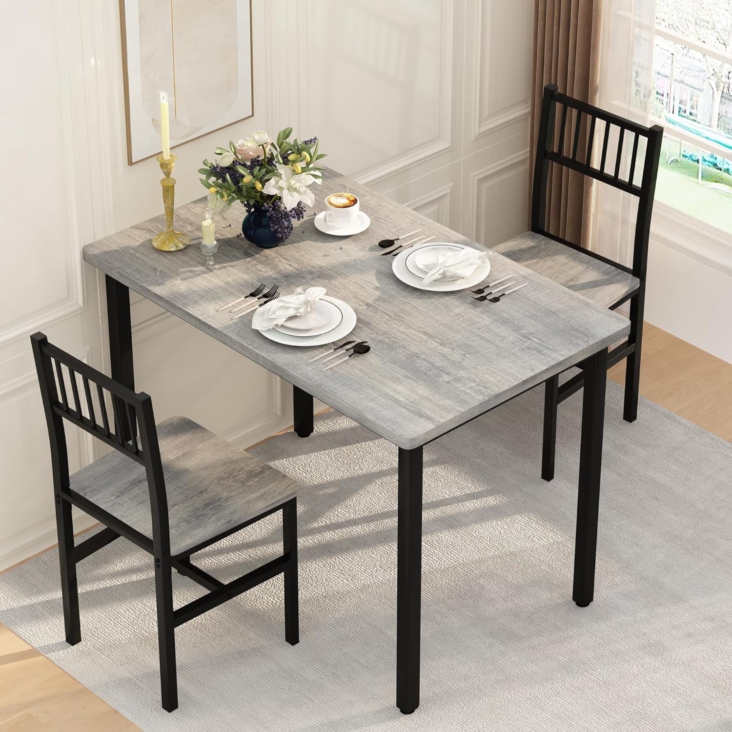 Baxluxe 3 Piece Dining Table Set, Farmhouse Style Kitchen Table and ...