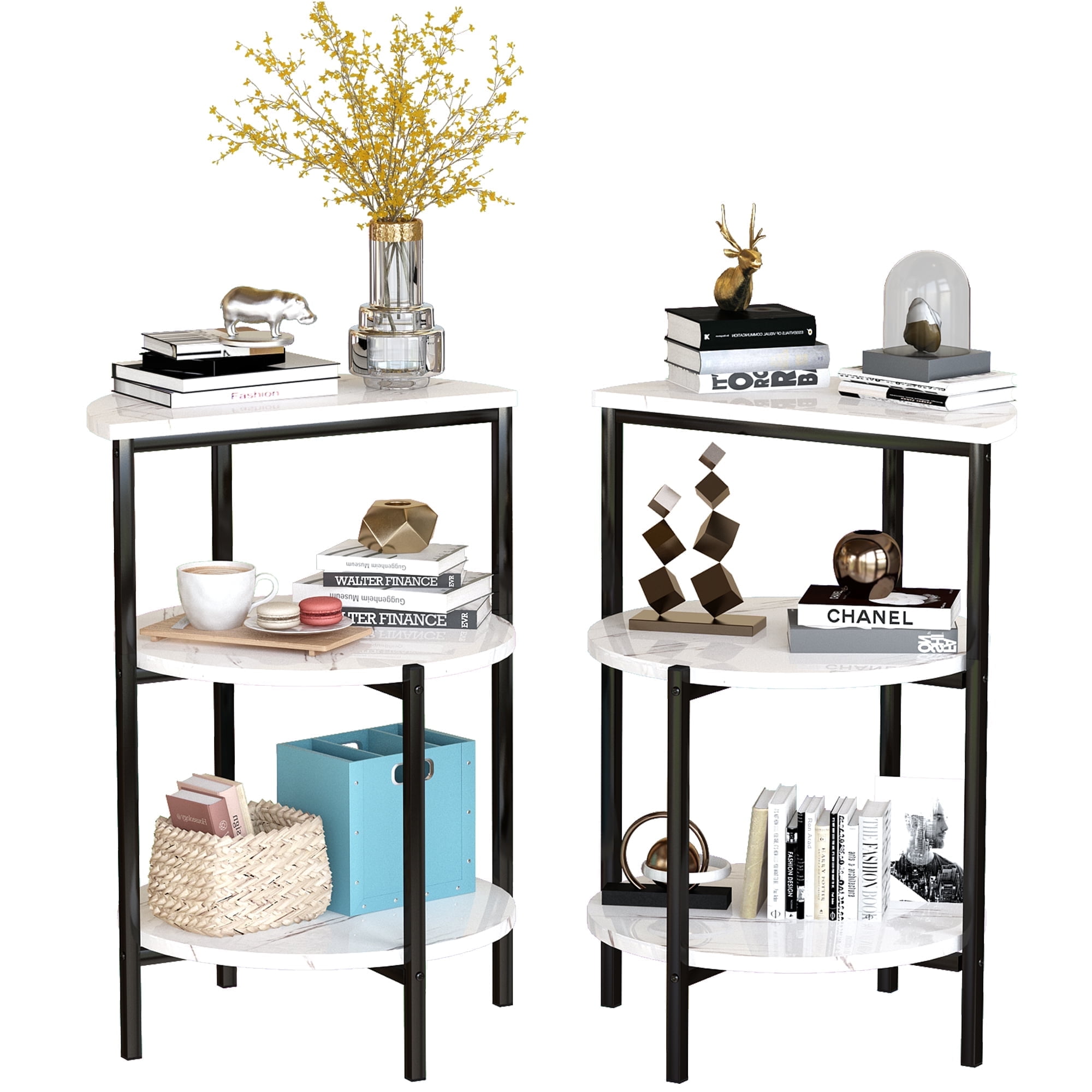 Baxluxe 3-Tier Storage End Table Set, Set of 2 Round Side Table with ...