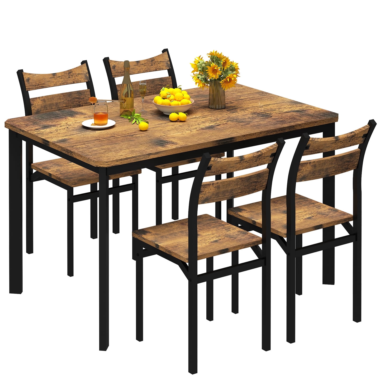 Baxluxe 4-person dining table and chair set, farmhouse-style kitchen ...