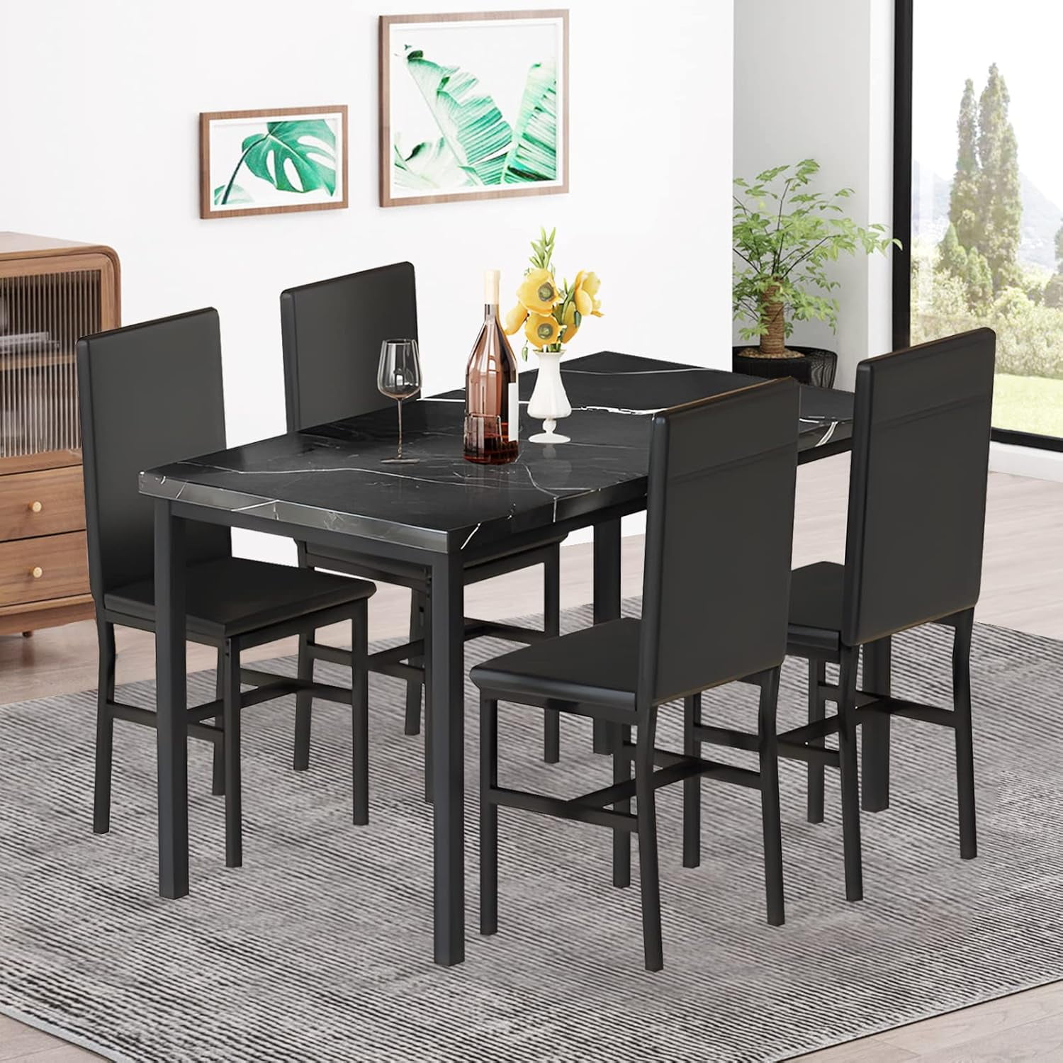 Baxluxe 5-Peice Dining Table Set, Faux Marble Dining Room Table and ...