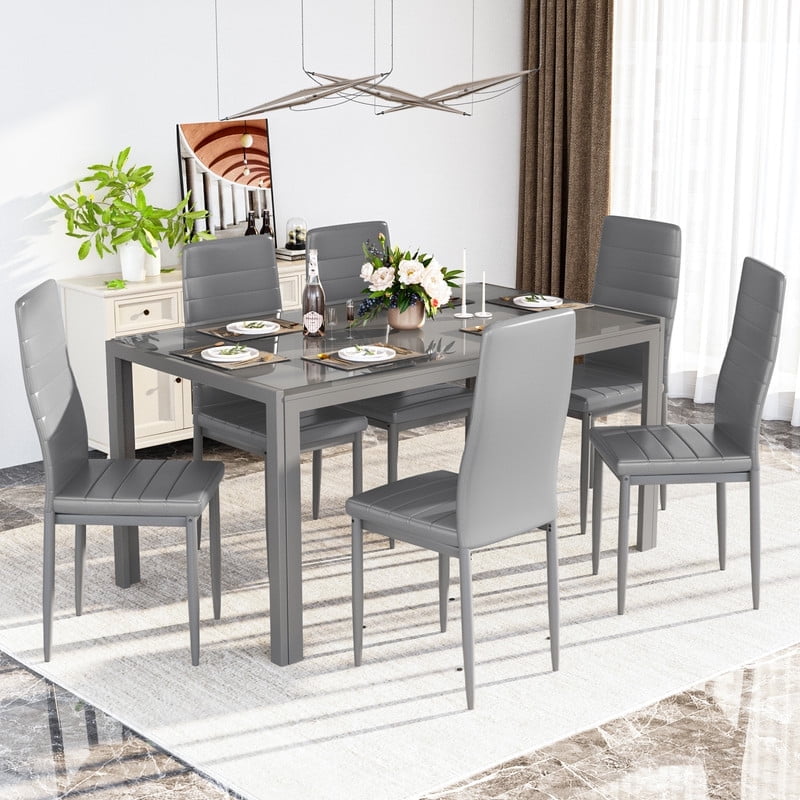 Baxluxe 6-Person Dining Table and Chairs Set, 7 Pieces Glass Top Dining ...