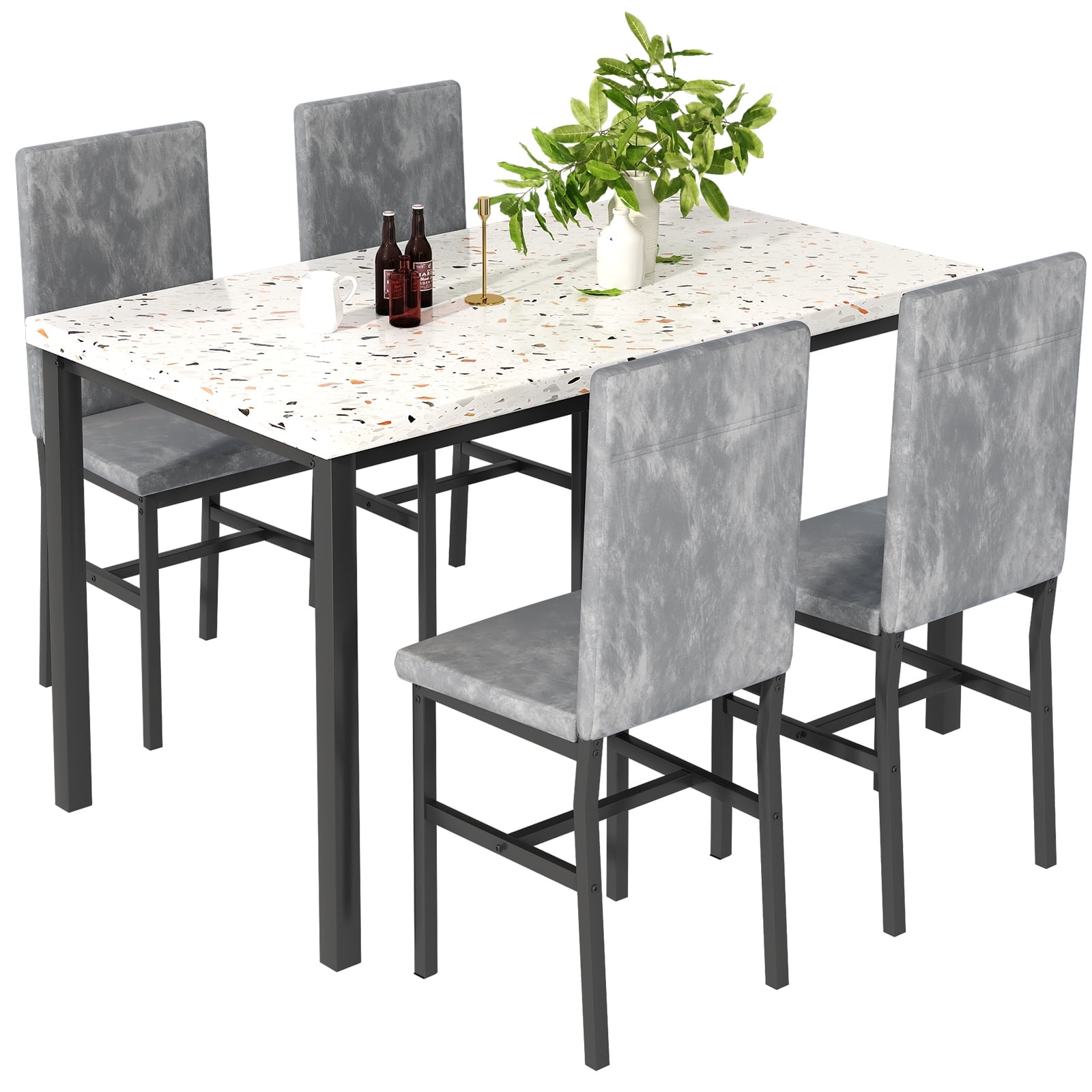 Baxluxe Dining Table Set for 4, Kitchen Table and Chairs for 4, Faux Marble Dining Table with 4 ...