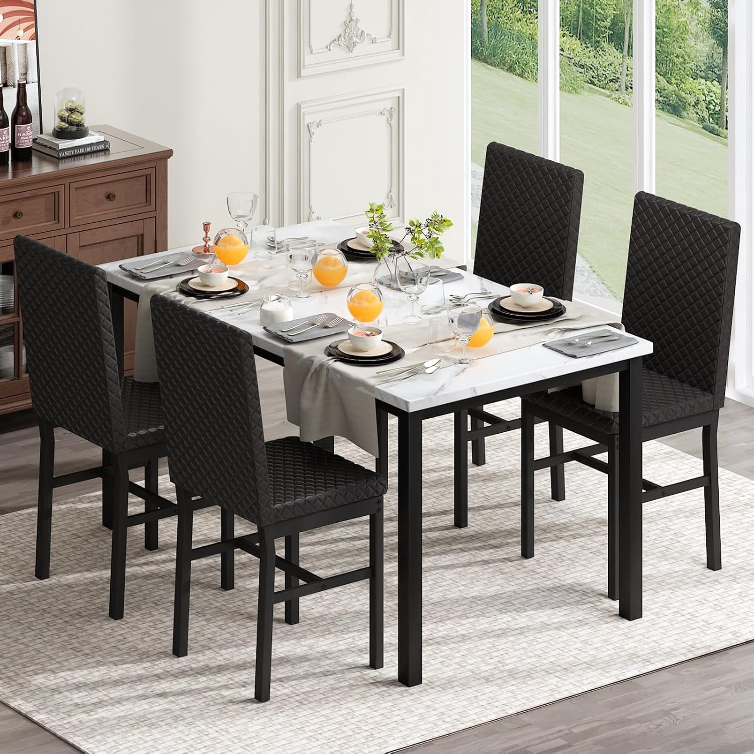 Baxluxe Dining Table Set for 4, Modern 5 Piece Dining Table Set, Faux ...