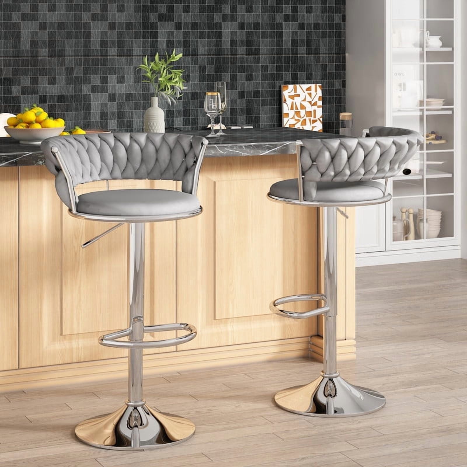 Baxluxe Velvet Bar Stools Set of 2, 360 Degree Swivel Bar Chairs with ...