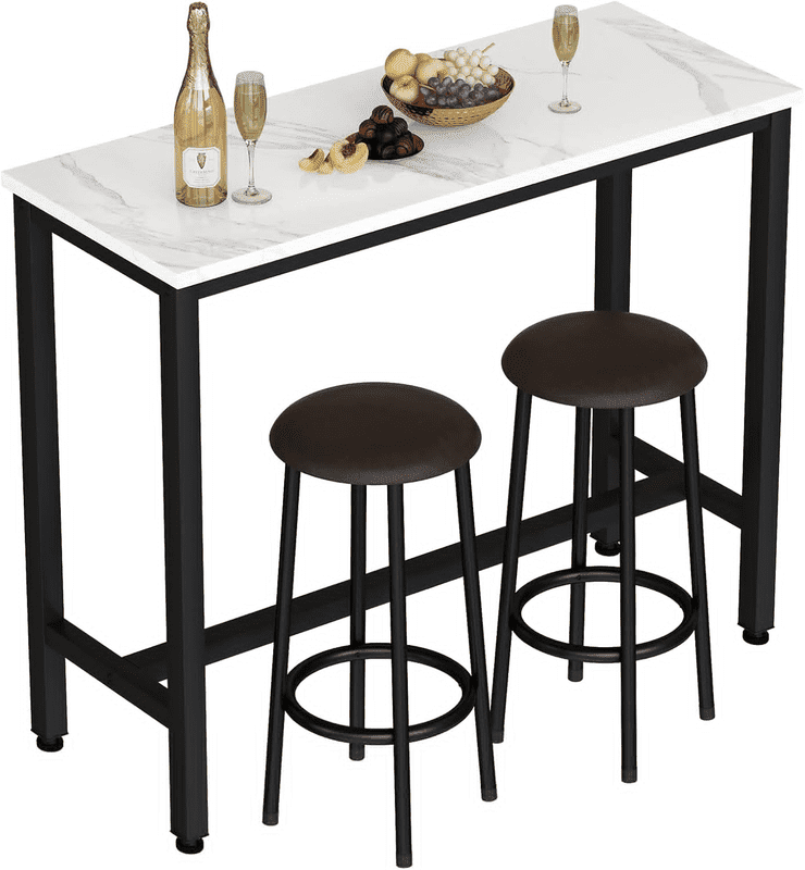 Baxluxe Marble Dining Table Set for 2, 47.2'' Rectangle Bar Table Set ...