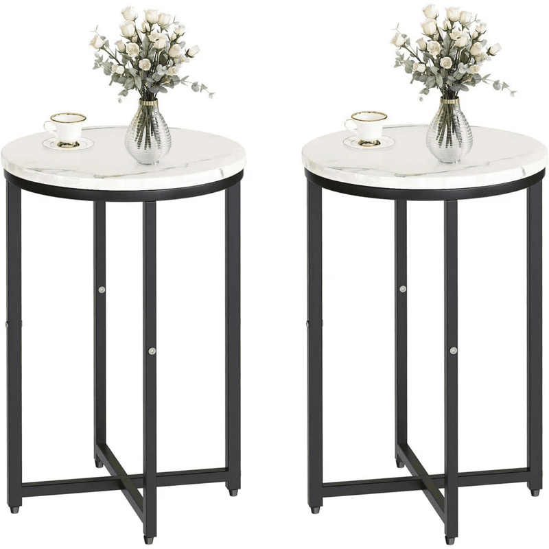 Baxluxe Marble Side Table Set of 2, Faux Marble Round End Table with ...