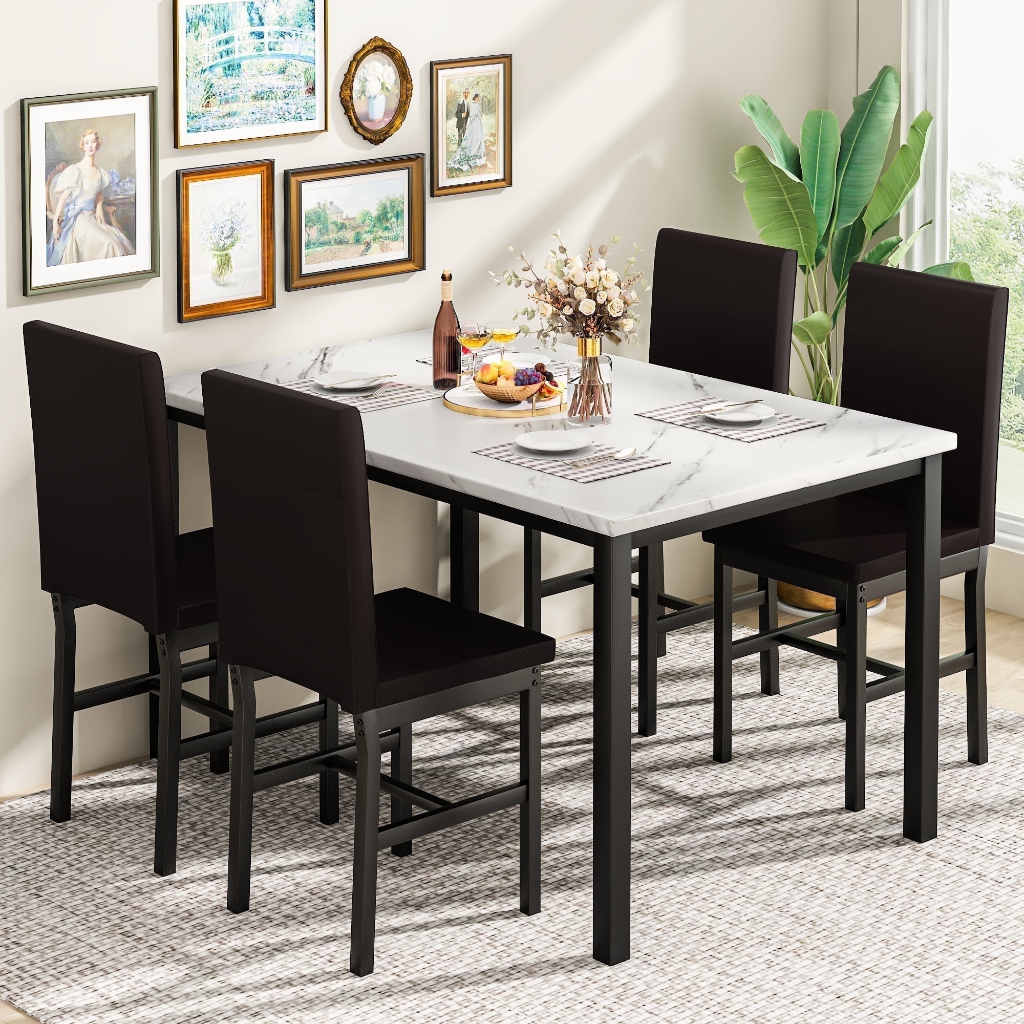 Baxluxe Modern Dining Table 5 Piece Set, Faux Marble Dining Table and ...