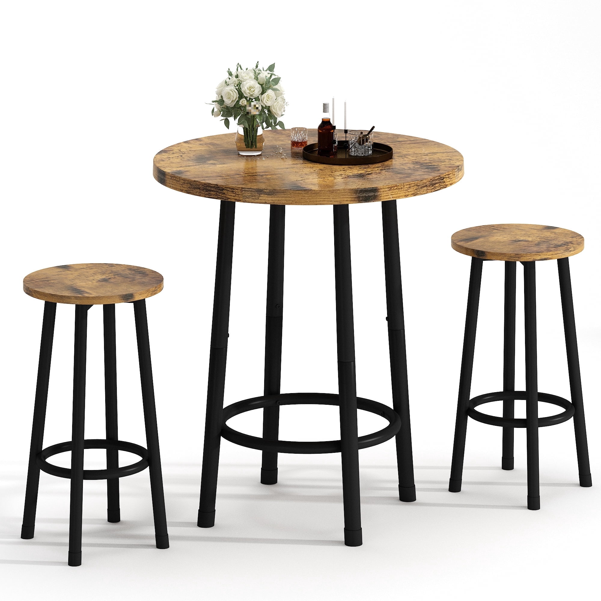Baxluxe Retro Bar Table Set for 2, Wooden Round Dining Table Set with 2 ...