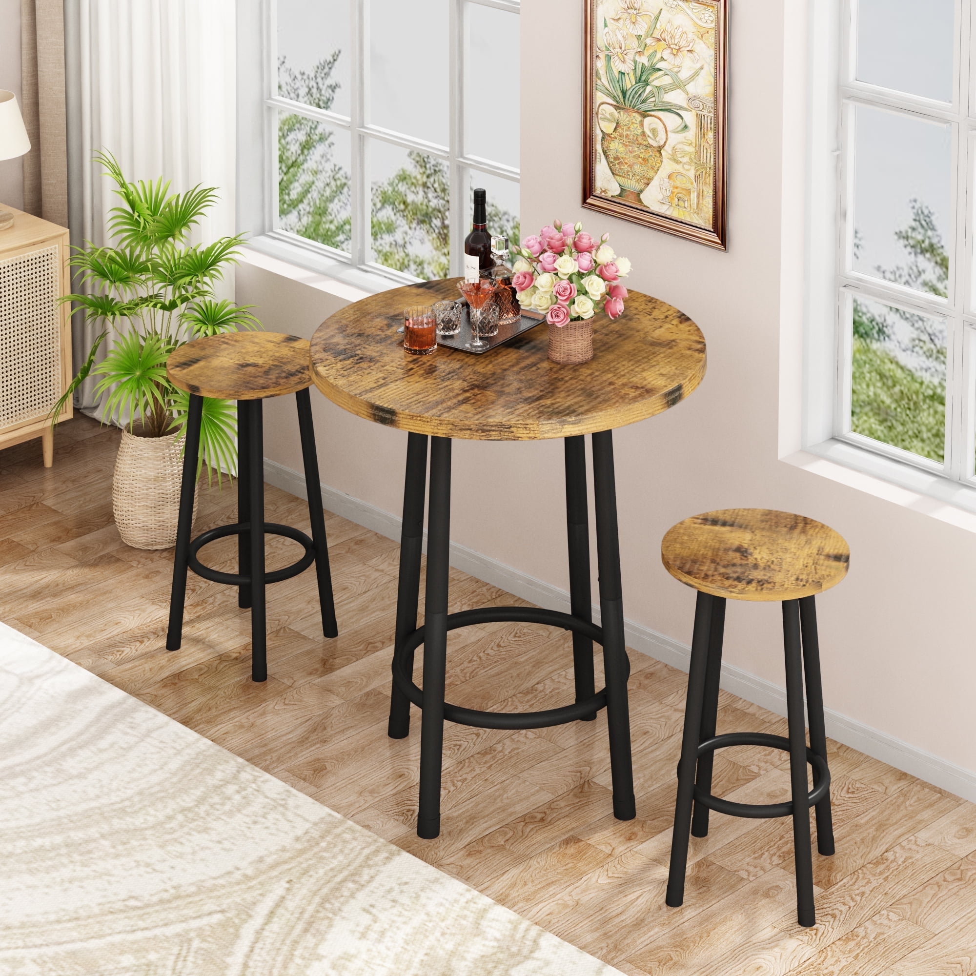 Baxluxe Round Bar Table Set for 2, 3 Pieces Wooden Counter Height Bar ...