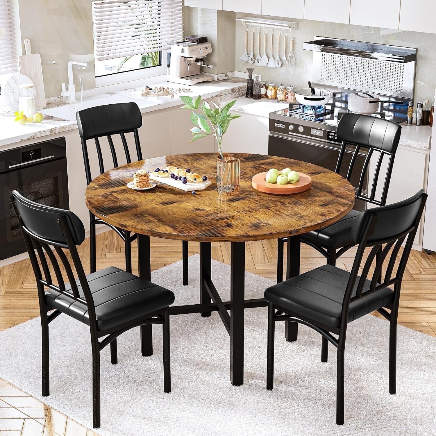 Baxluxe Round Dining Table Set, Modern 4 Person Solid Wood Round ...