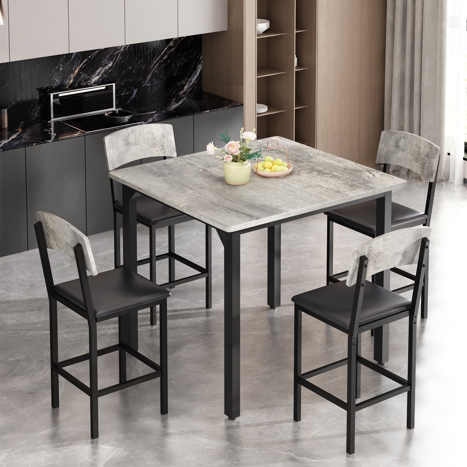 Baxluxe Dining Table Set for 4, Solid Wood Desktop Kitchen Table with 4 ...