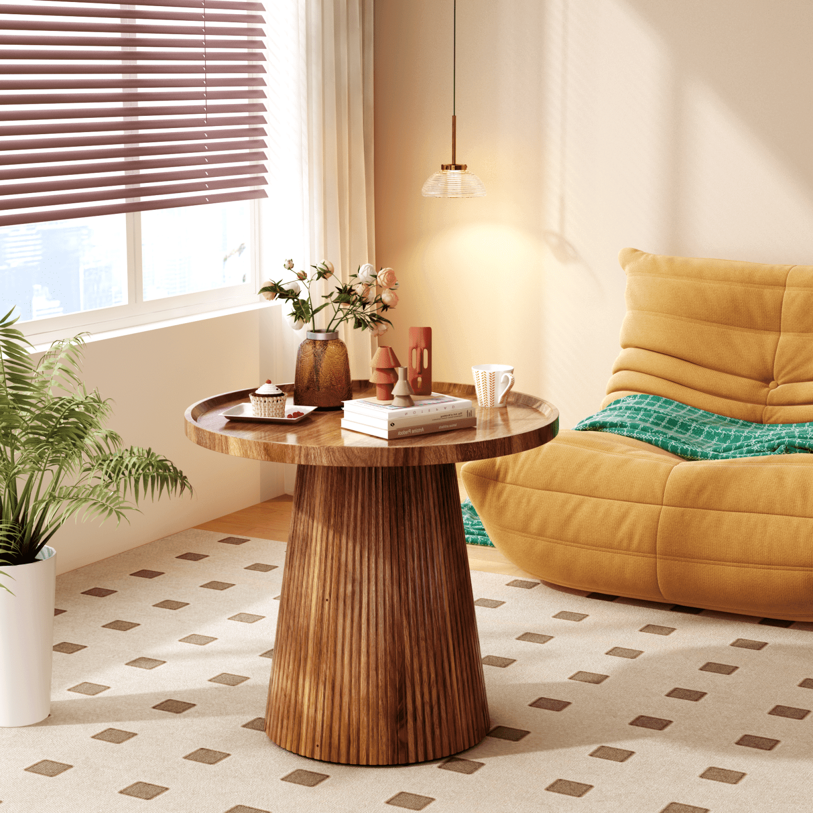 Baxluxe Walnut Coffee Table Round, 23.62 ”Small Coffee Tables for ...