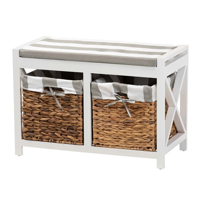 Baxton Studio Abarne Wood Storage Bench With Baskets, 17-11/16"H x 25-9 ...