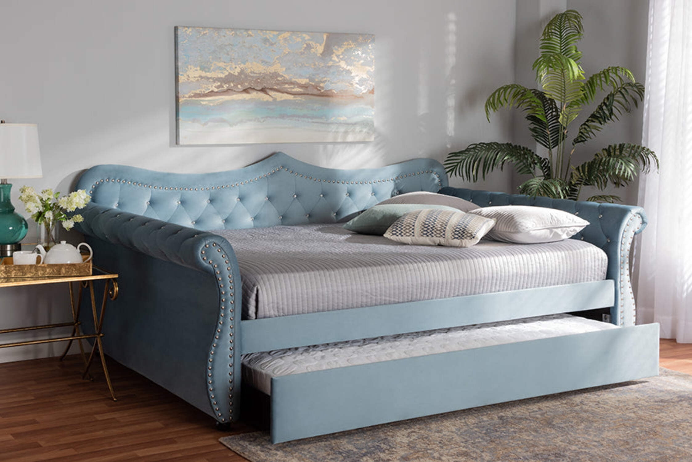 Baxton Studio Abbie Traditional and Transitional Light Blue Velvet ...