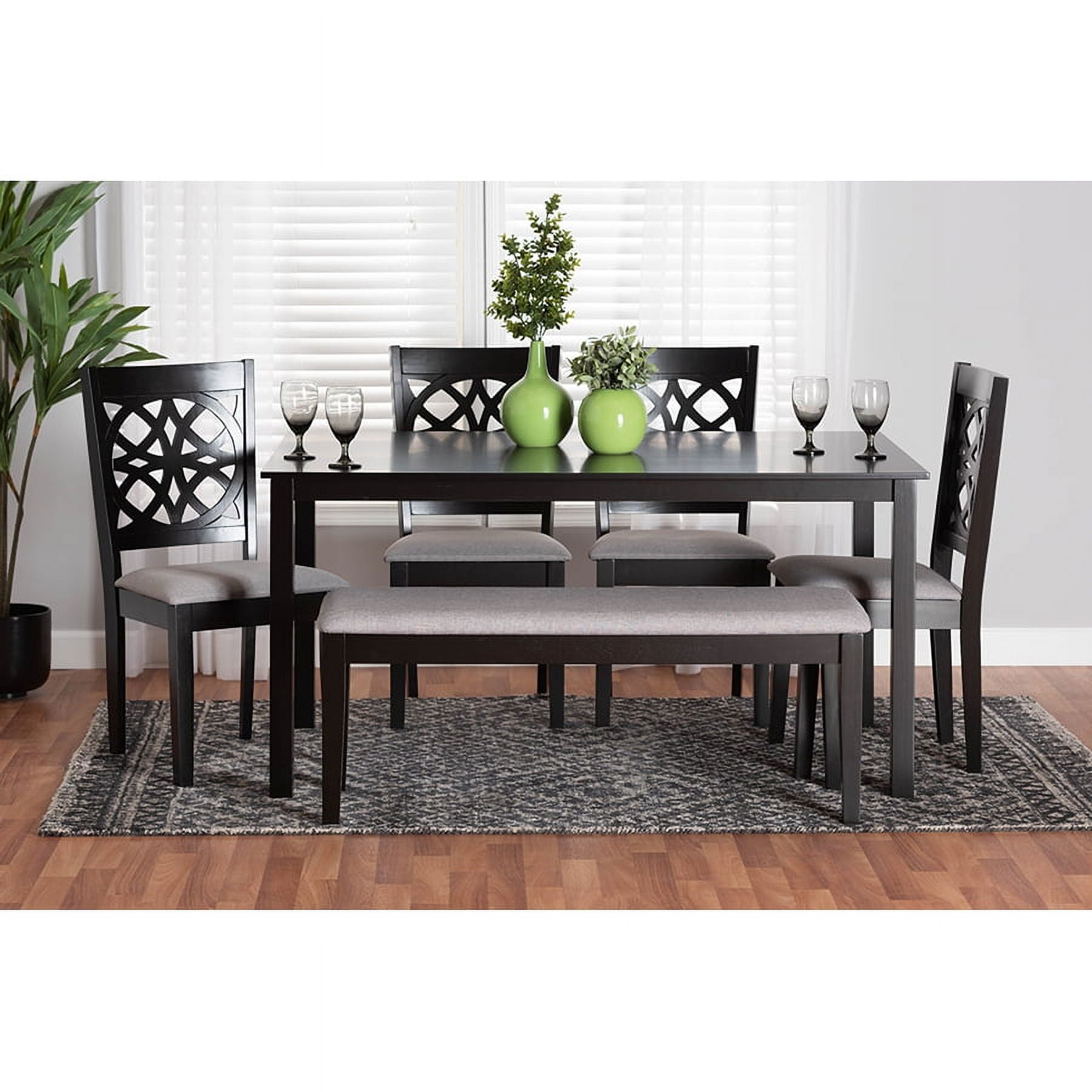 Baxton Studio Abigail Gray Fabric and Dark Brown Wood 6-Piece Dining ...
