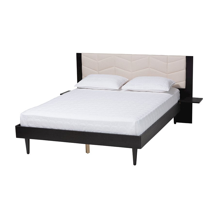 Baxton Studio Adriano Beige Fabric and Black Wood Queen Size Bed with Tables - Walmart.com