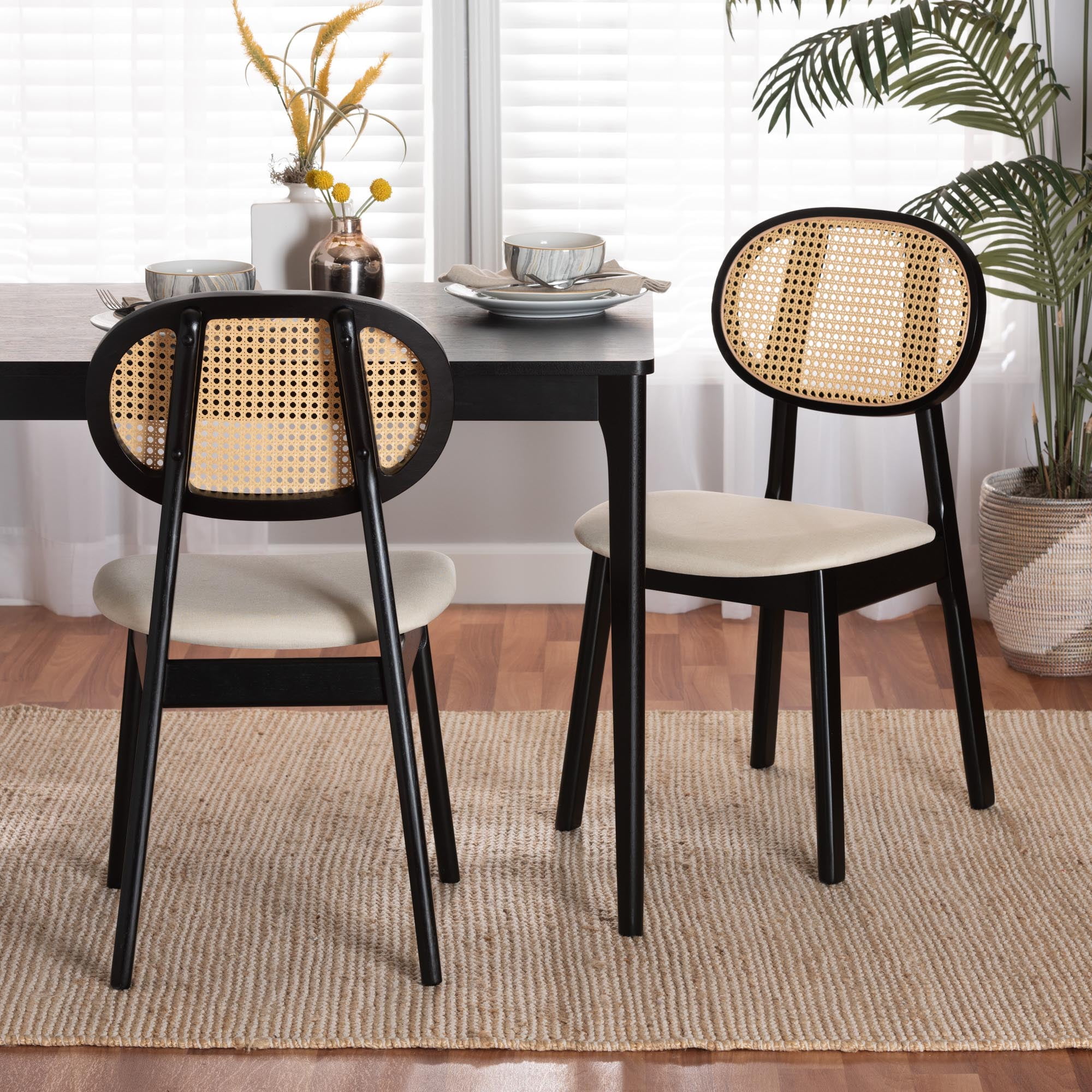 Baxton Studio Aniceta Rattan BOHO Dining Sets, 7-Piece, Black - Walmart.com