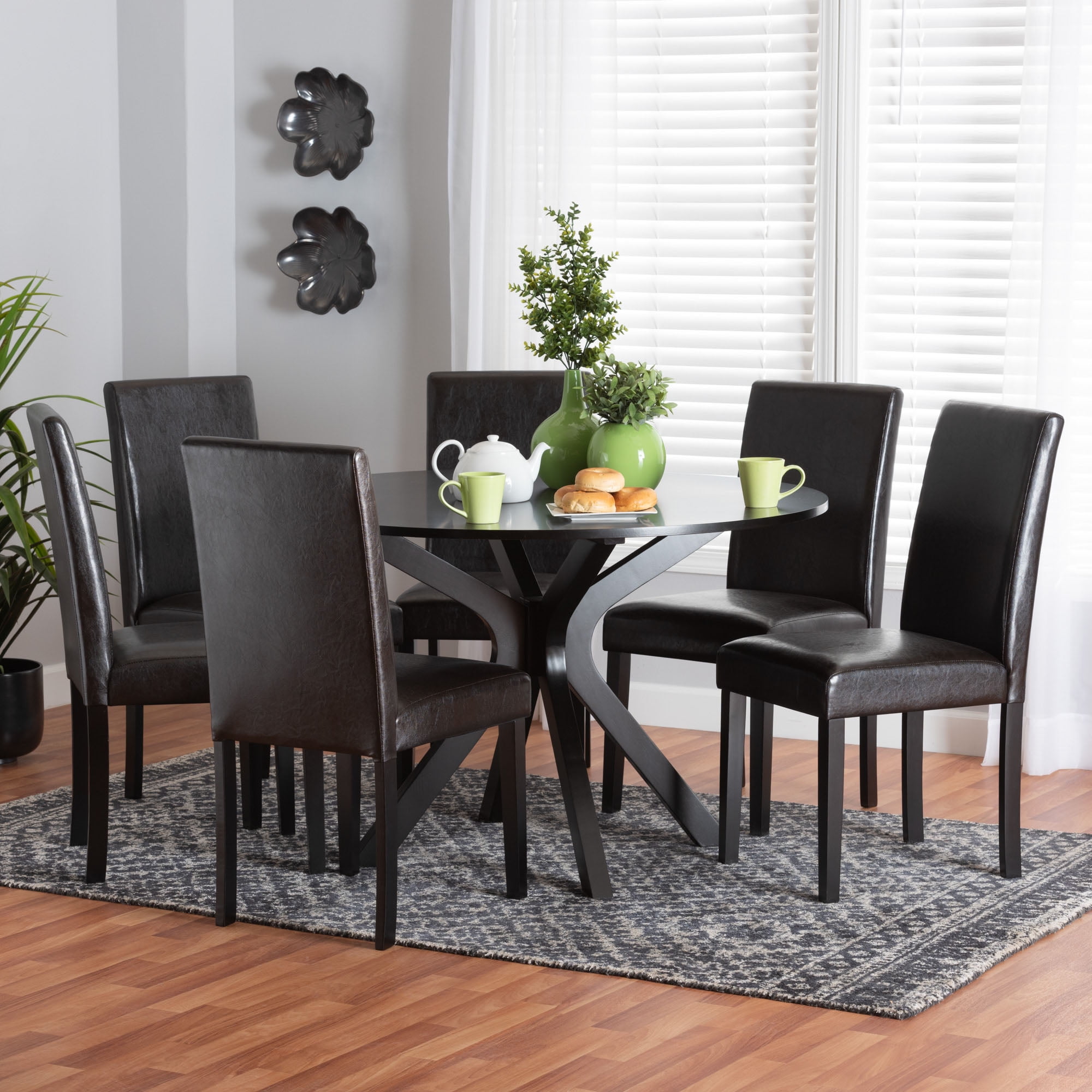 Baxton Studio Asli Modern Espresso Brown Faux Leather and Wood 7-Piece ...