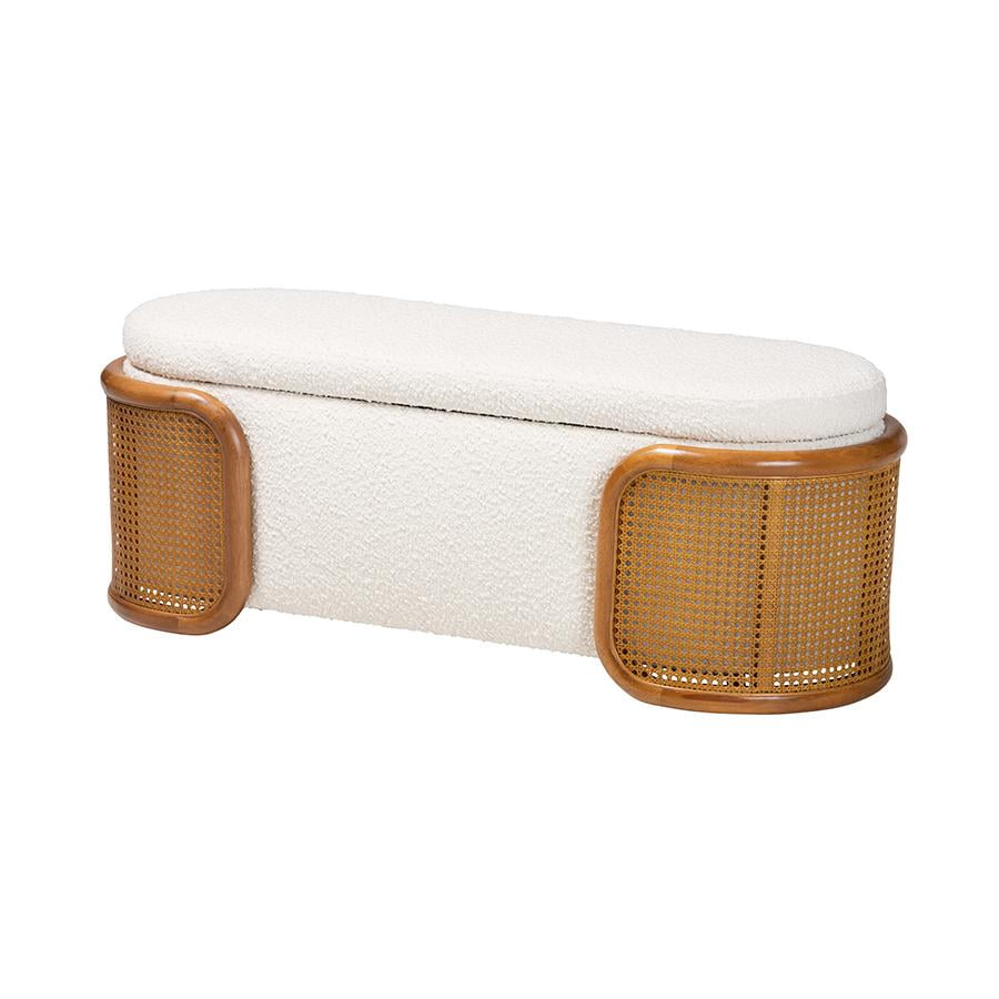 Baxton Studio Basira Cream Boucle Fabric Storage Bench with Woven ...