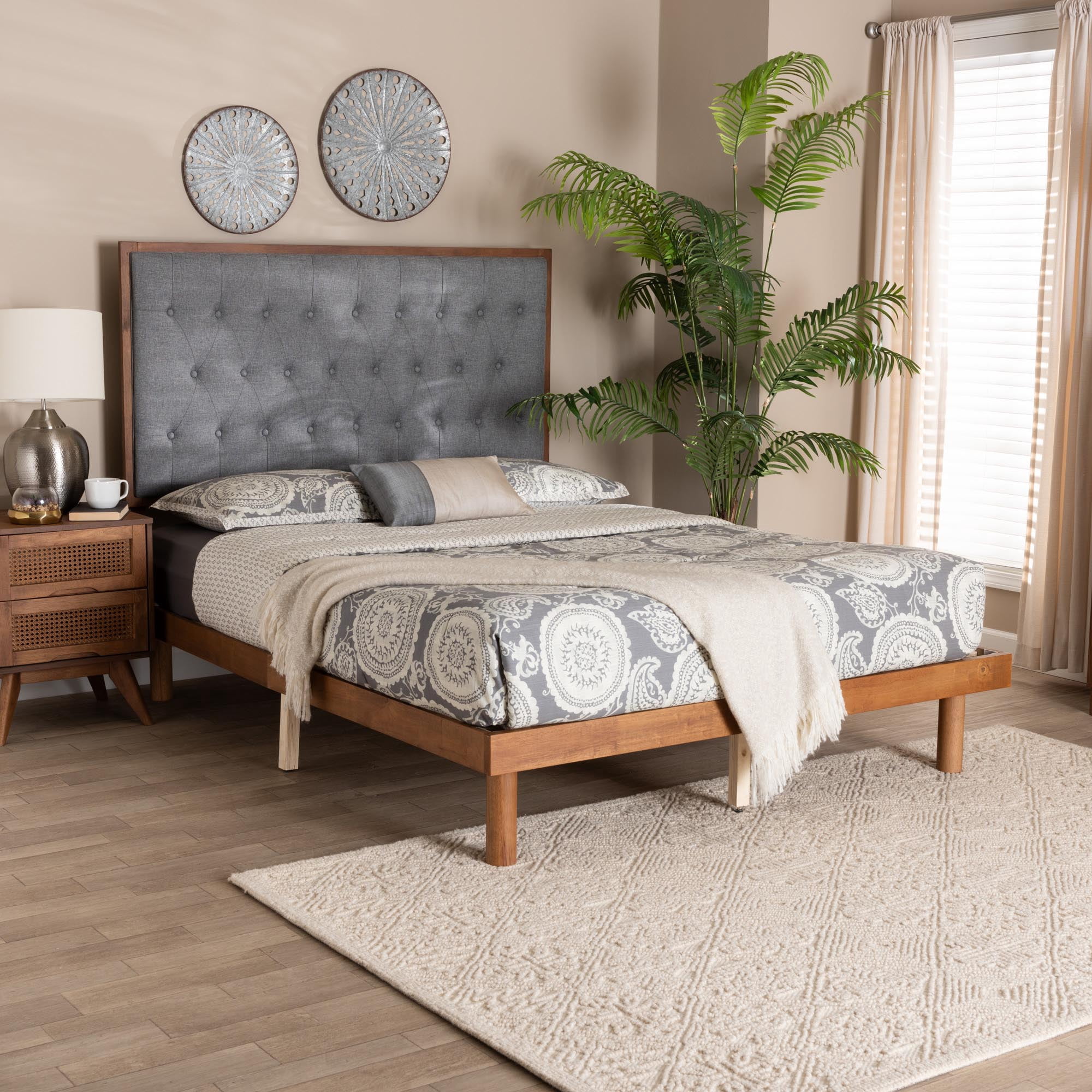 Baxton Studio Bellini Classic and Traditional Grey Fabric and Walnut ...