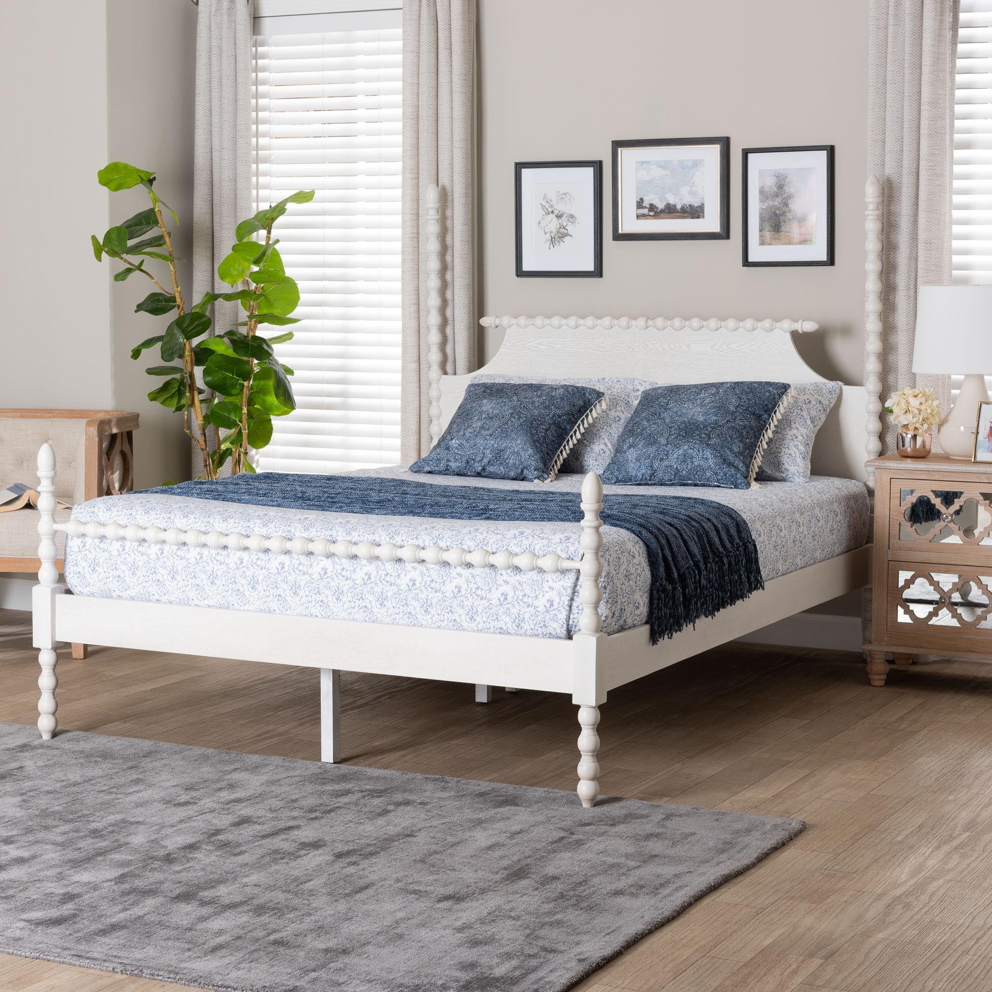 Baxton Studio Bobbin Mid-Century Platform Bed, King, White - Walmart.com