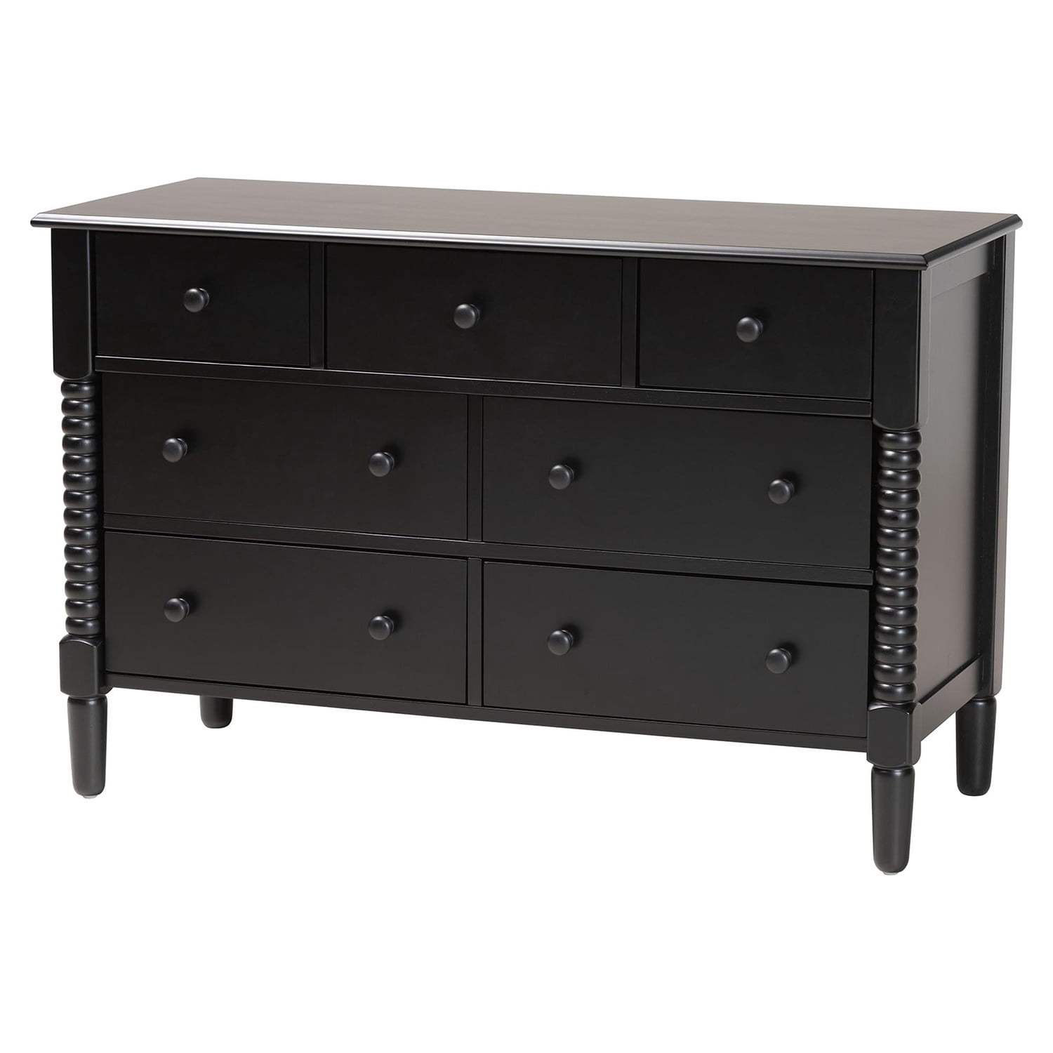 Baxton Studio Braith Farmhouse Black Spindle Wood 7-Drawer Dresser ...