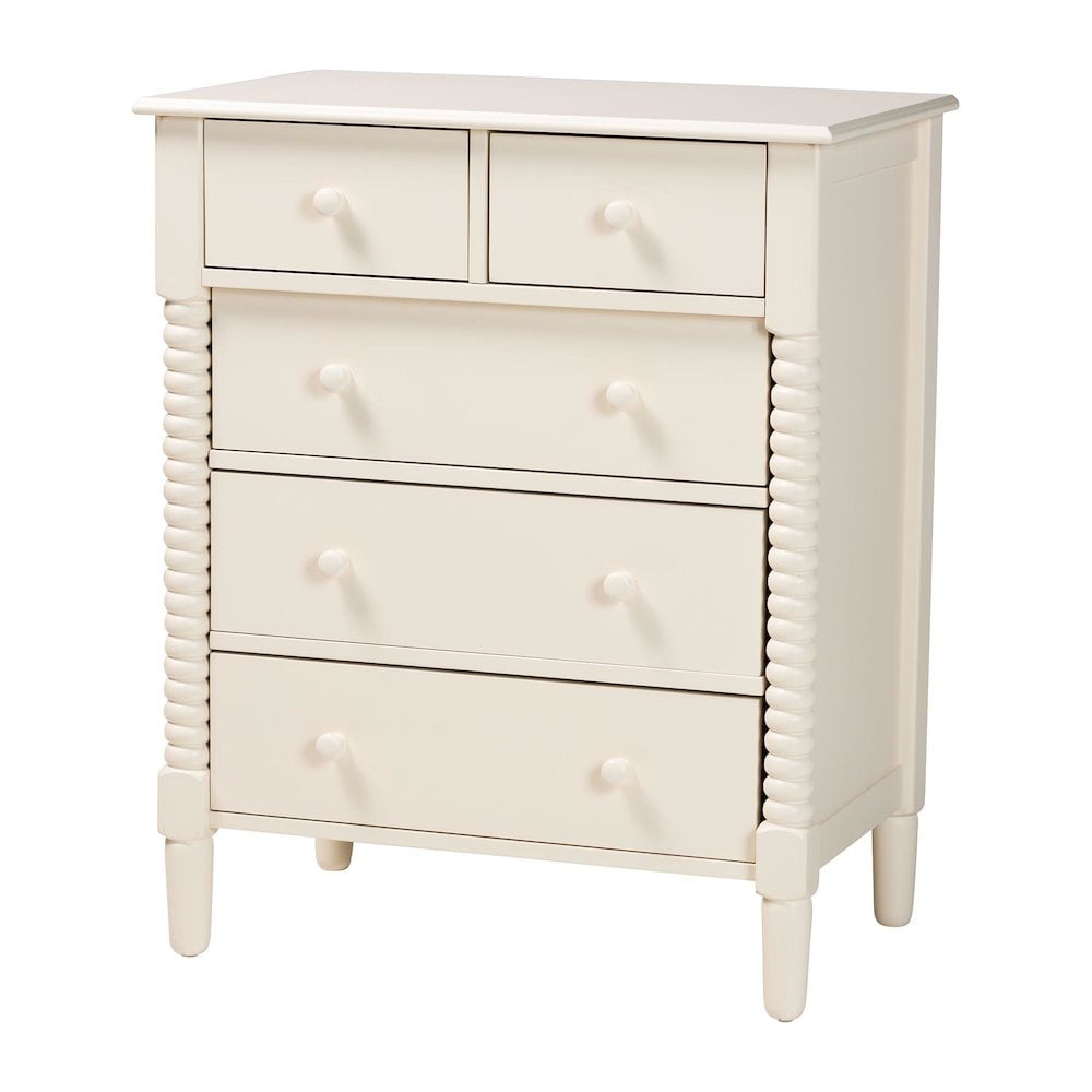 Baxton Studio Braith Farmhouse Ivory Spindle Wood 5-Drawer Chest ...