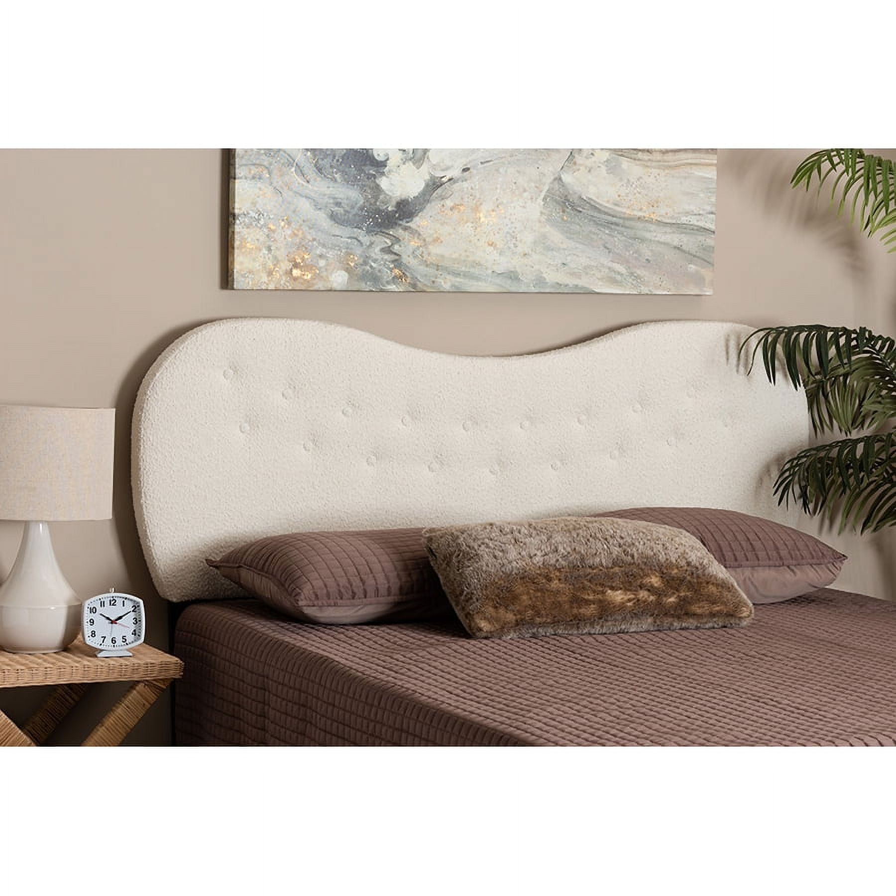 Baxton Studio Brantley Tufted Wood Bed, Modern Cream Boucle Fabric ...