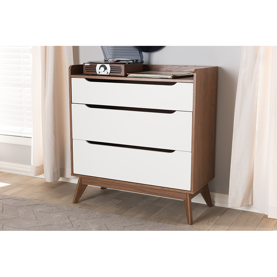 Baxton Studio Brighton Mid-Century Modern White and Walnut Wood 3 ...