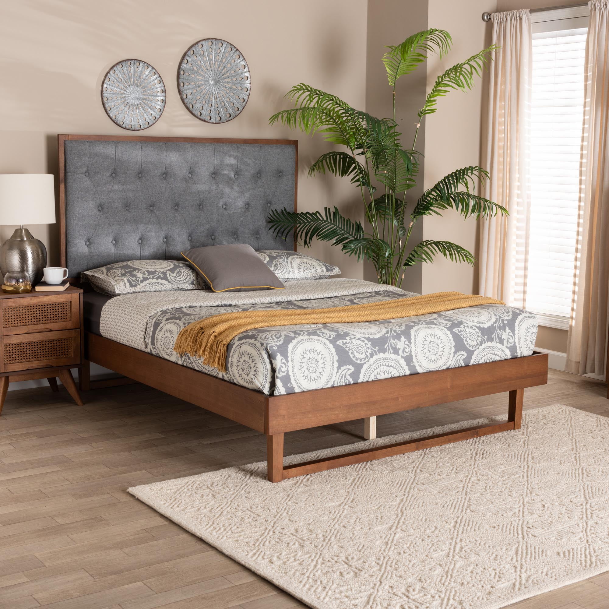 Baxton Studio Bryn Classic and Traditional Grey Fabric and Walnut Brown ...