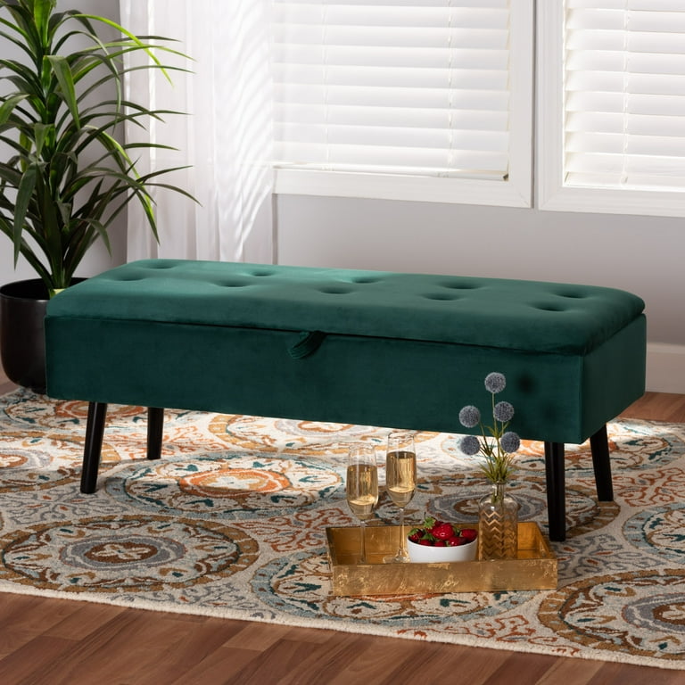 Free Shipping Baxton Studio Caine Upholstered Tufted Bench Green Walmart Walmart