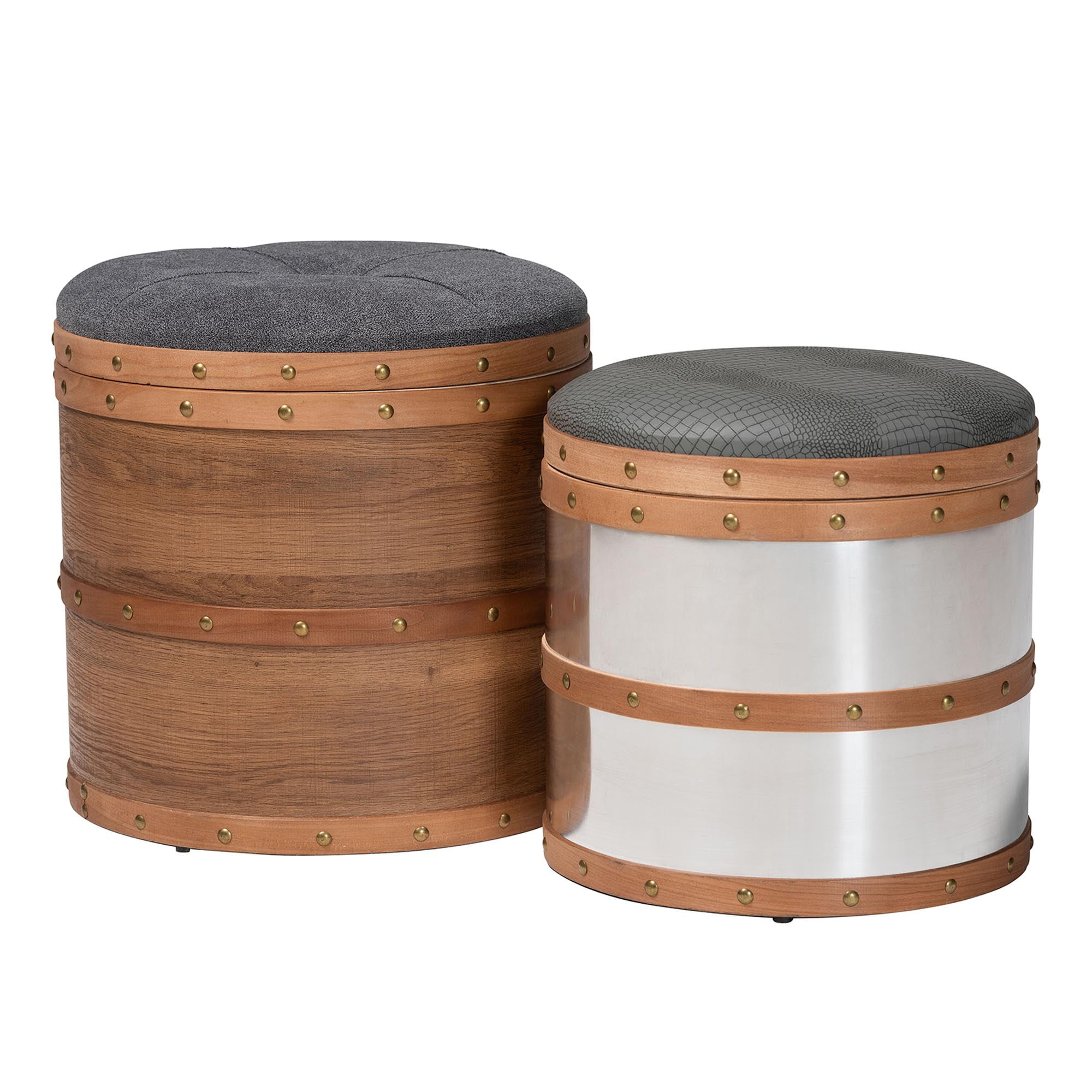 Baxton Studio Caleb Ottoman Set - Grey Fabric & Faux Leather - Walmart.com