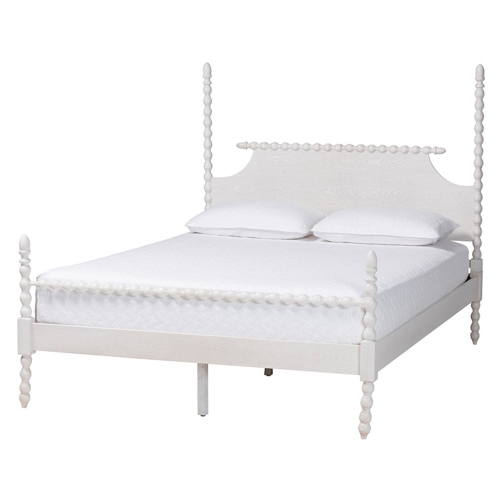 Baxton Studio Caliana Bobbin Four-Poster Platform Bed White Queen ...