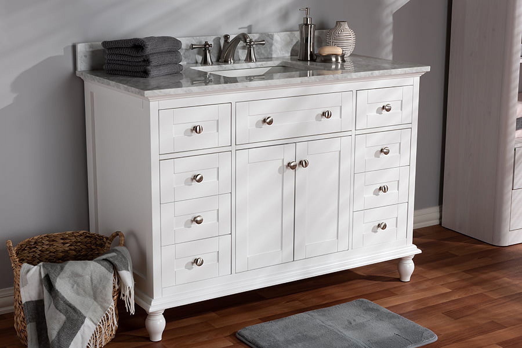 Baxton Studio Caroline 48" Marble Top Bathroom Vanity in White ...