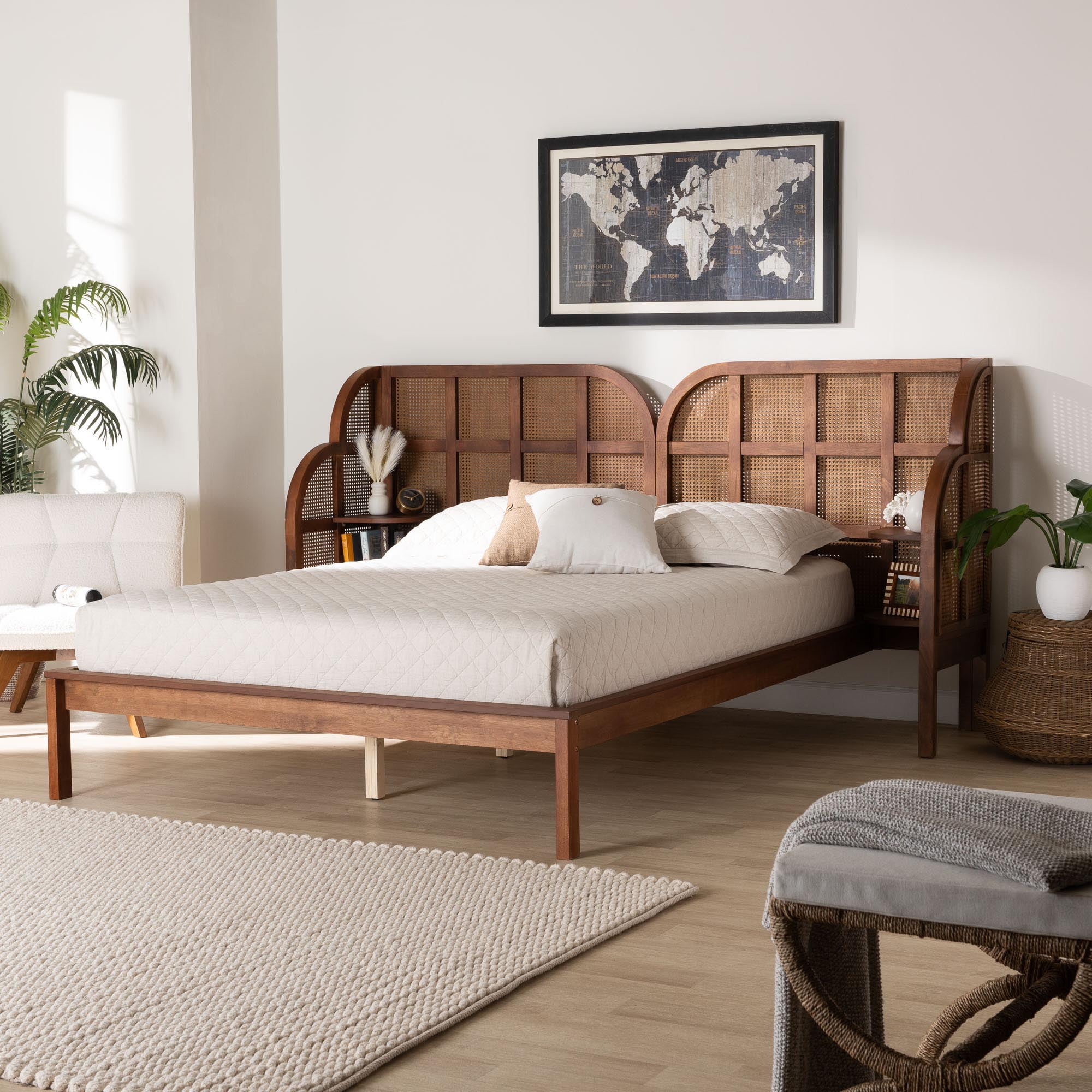 Baxton Studio Cascadia King Mid-Century Modern Platform Bed with ...