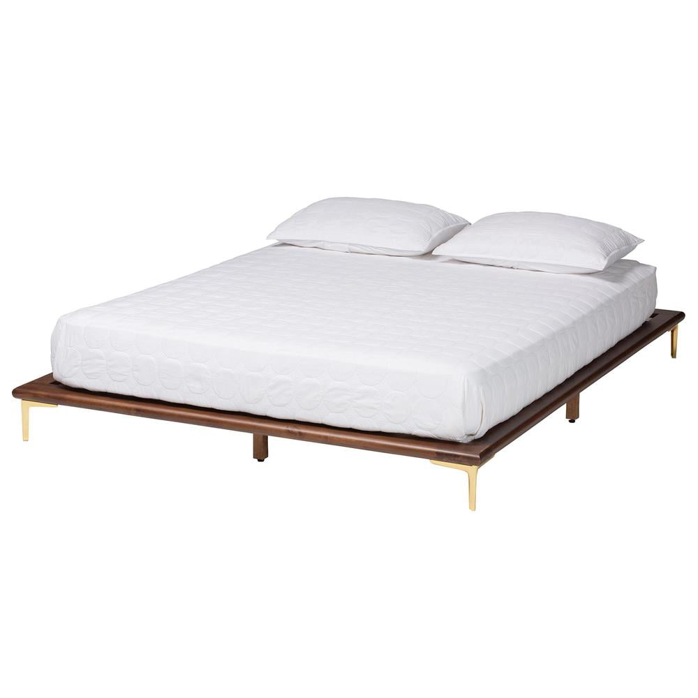Baxton Studio Channary Walnut Brown Wood and Gold Metal King Size Bed ...