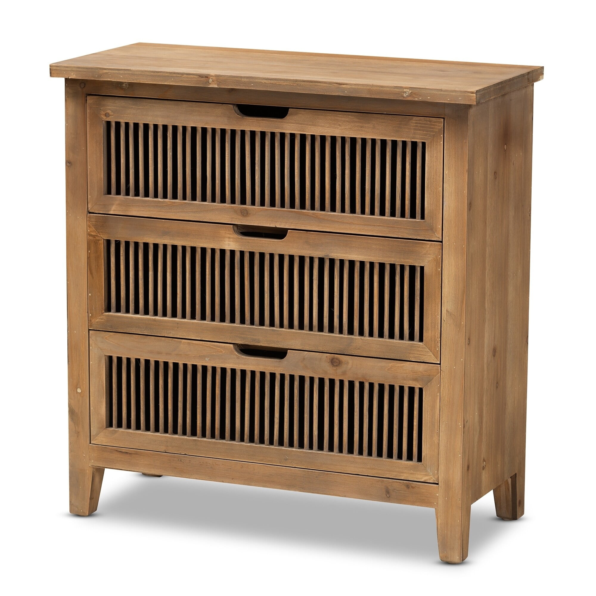 Baxton Studio Clement Rustic Transitional Oak Finished 3-Drawer Storage ...