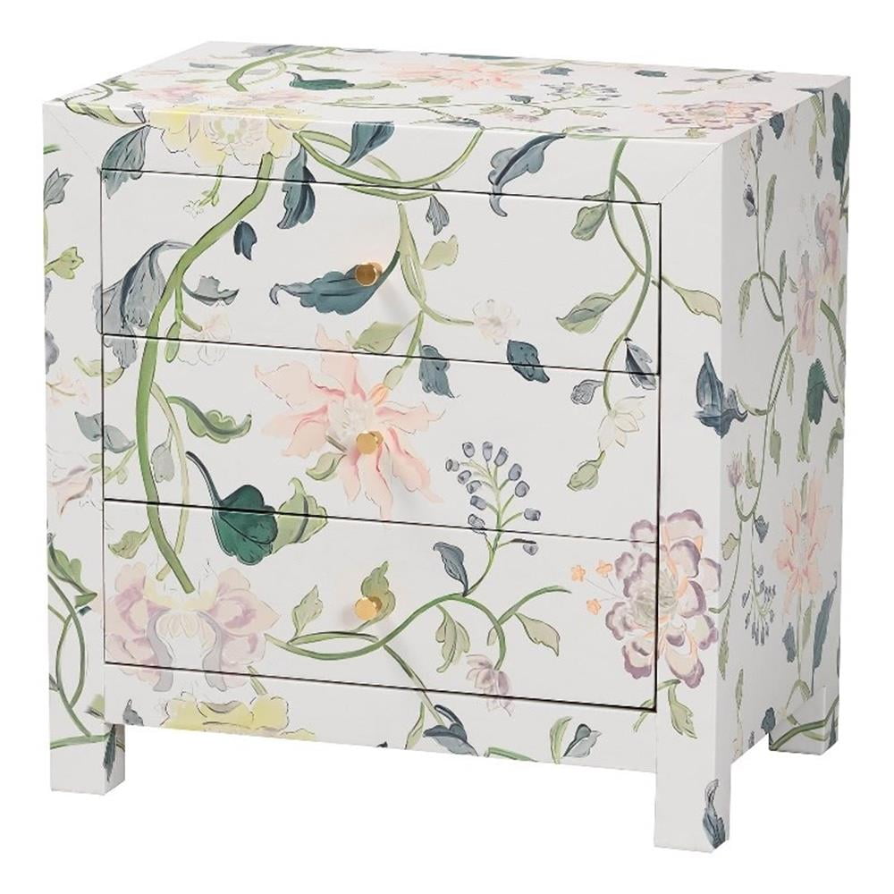 Baxton Studio Connery Floral End Table 3-Drawer Decorative Storage ...