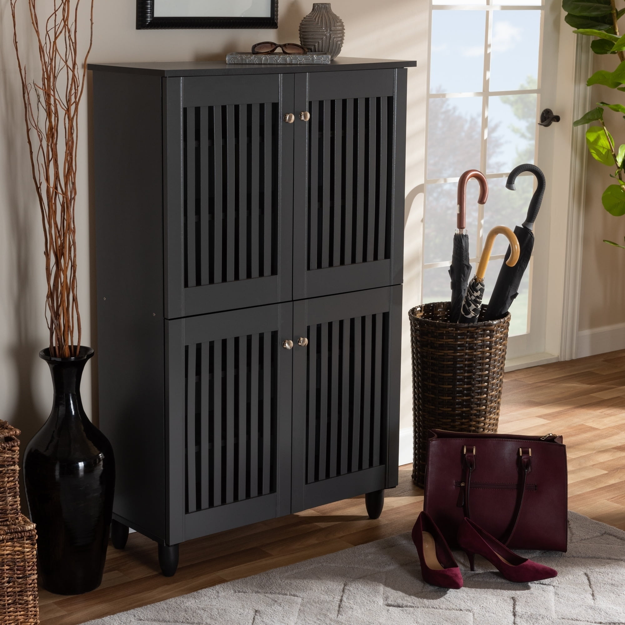 Baxton Studio Contemporary Dark Grey Shoe Storage Cabinet - Walmart.com