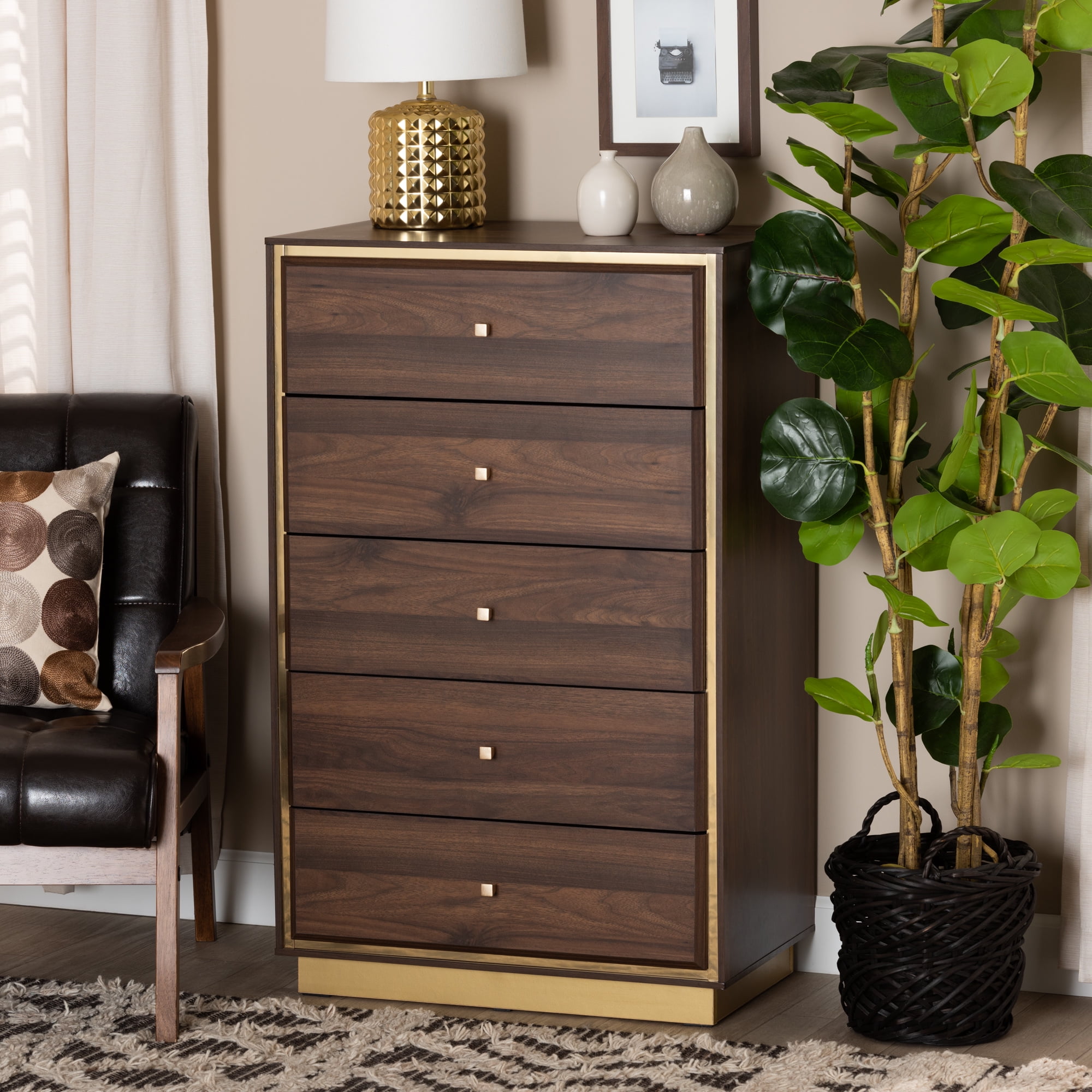 Baxton Studio Cormac Mid-Century Modern Transitional Walnut Brown ...