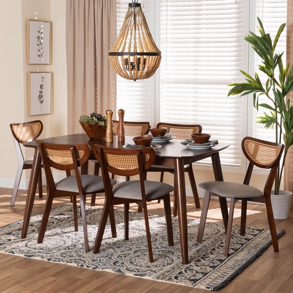 Baxton Studio Dannell Mid-Century Modern Grey Fabric and Walnut Brown ...